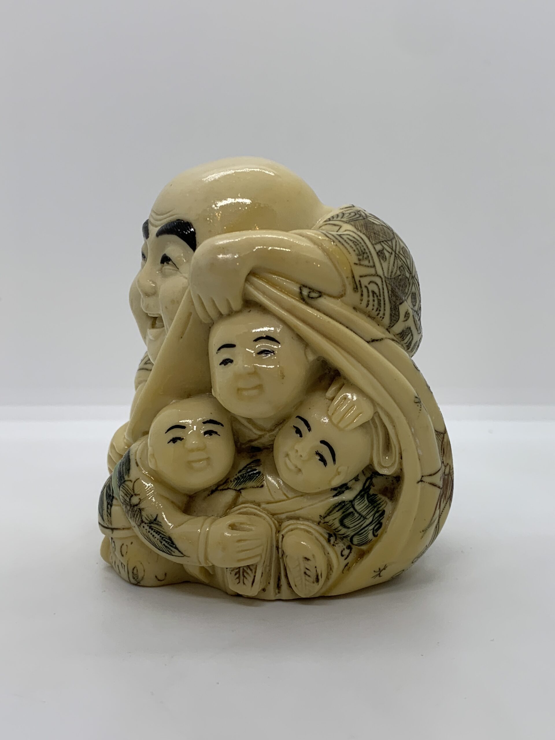Inked Resin Buddha Hiding Children (hand painted and marked to base ...