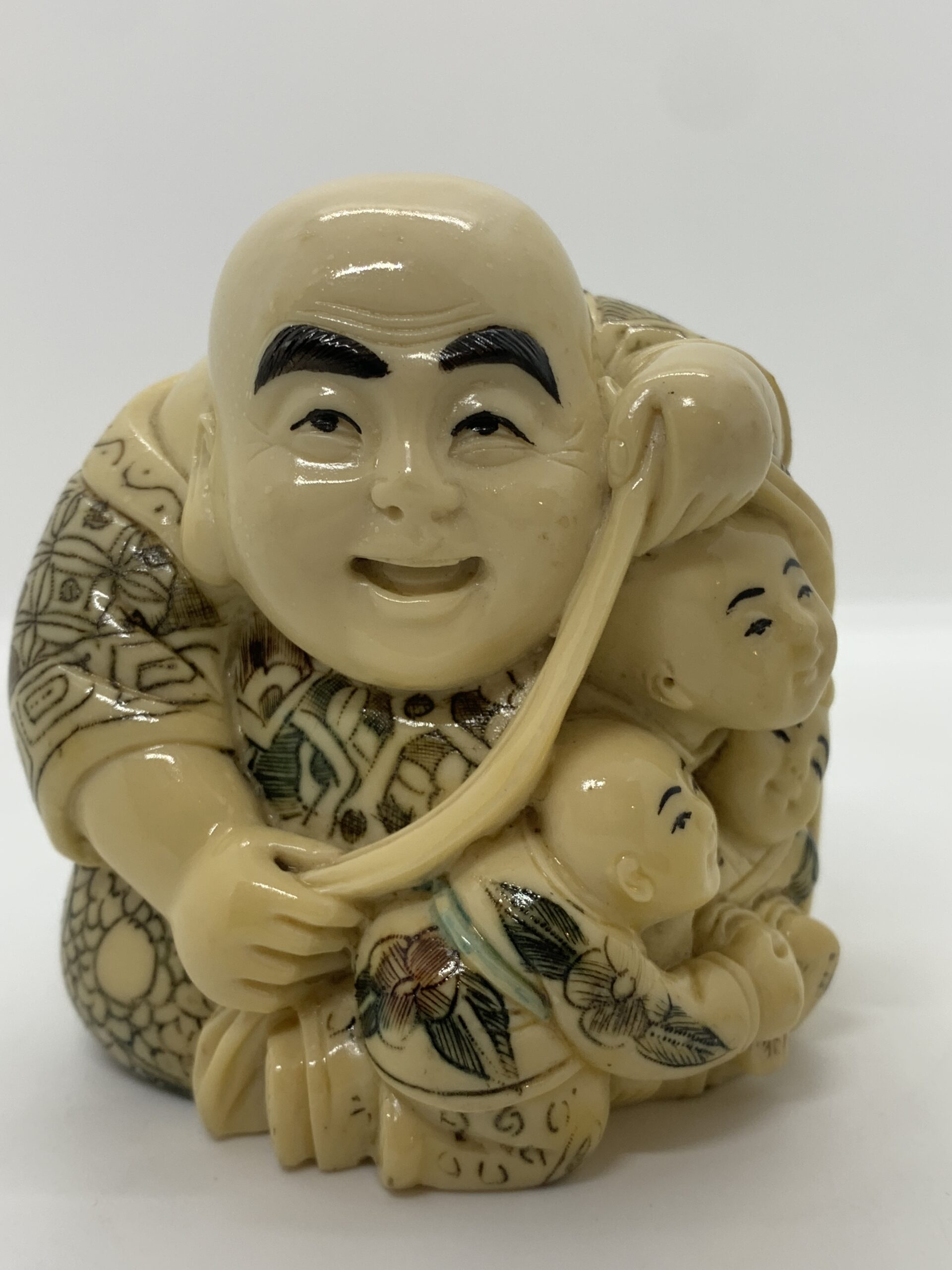 Inked Resin Buddha Hiding Children (hand painted and marked to base ...
