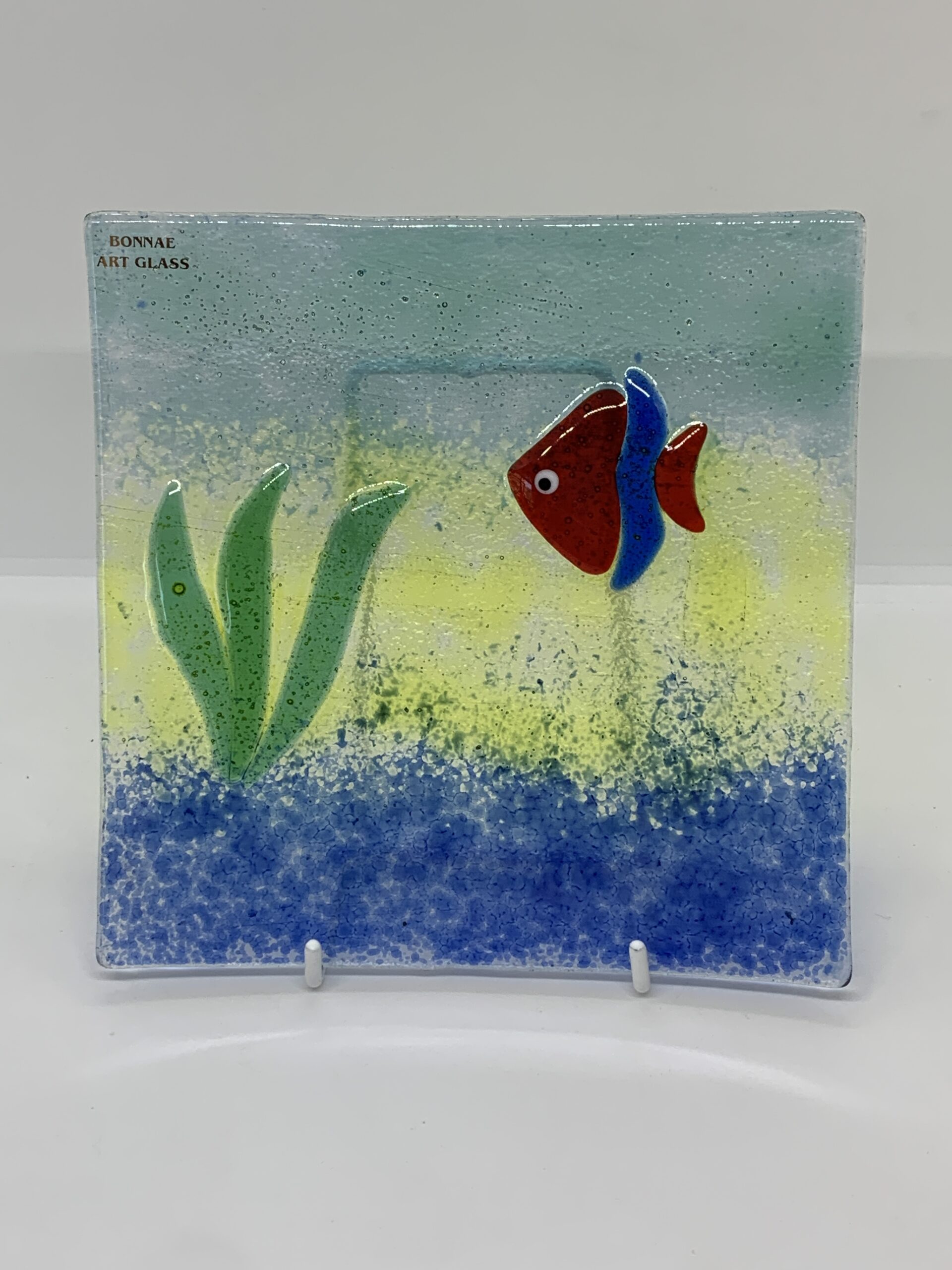 Bonnae Art Glass Fish Design Square Plate 18cm - Vintage Keepsakes