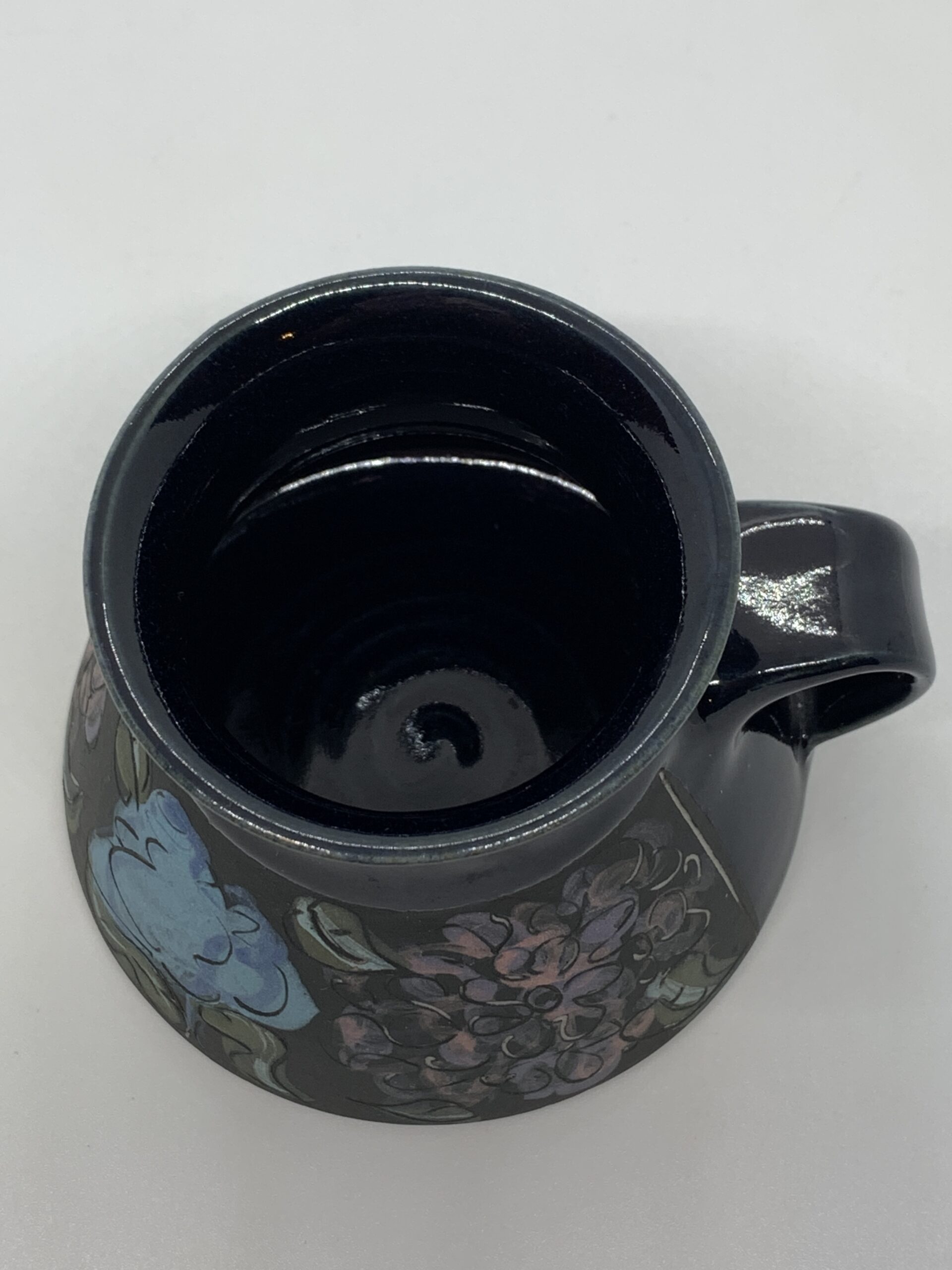 Ann Holtum Australian Pottery Flat Bottom Black Floral Pattern Mug 7cm ...