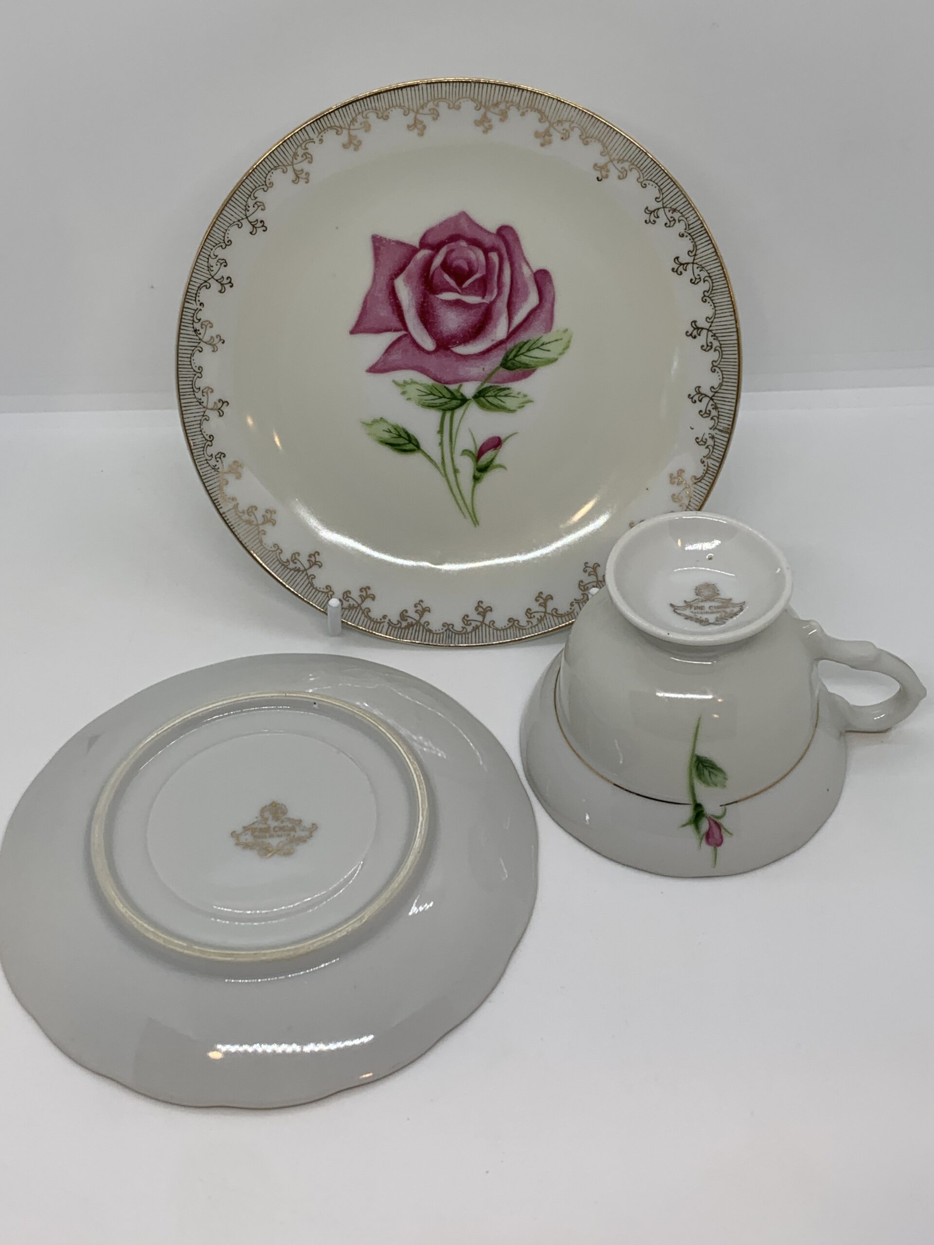 Japanese Fine China Pink Rose Trio - Vintage Keepsakes