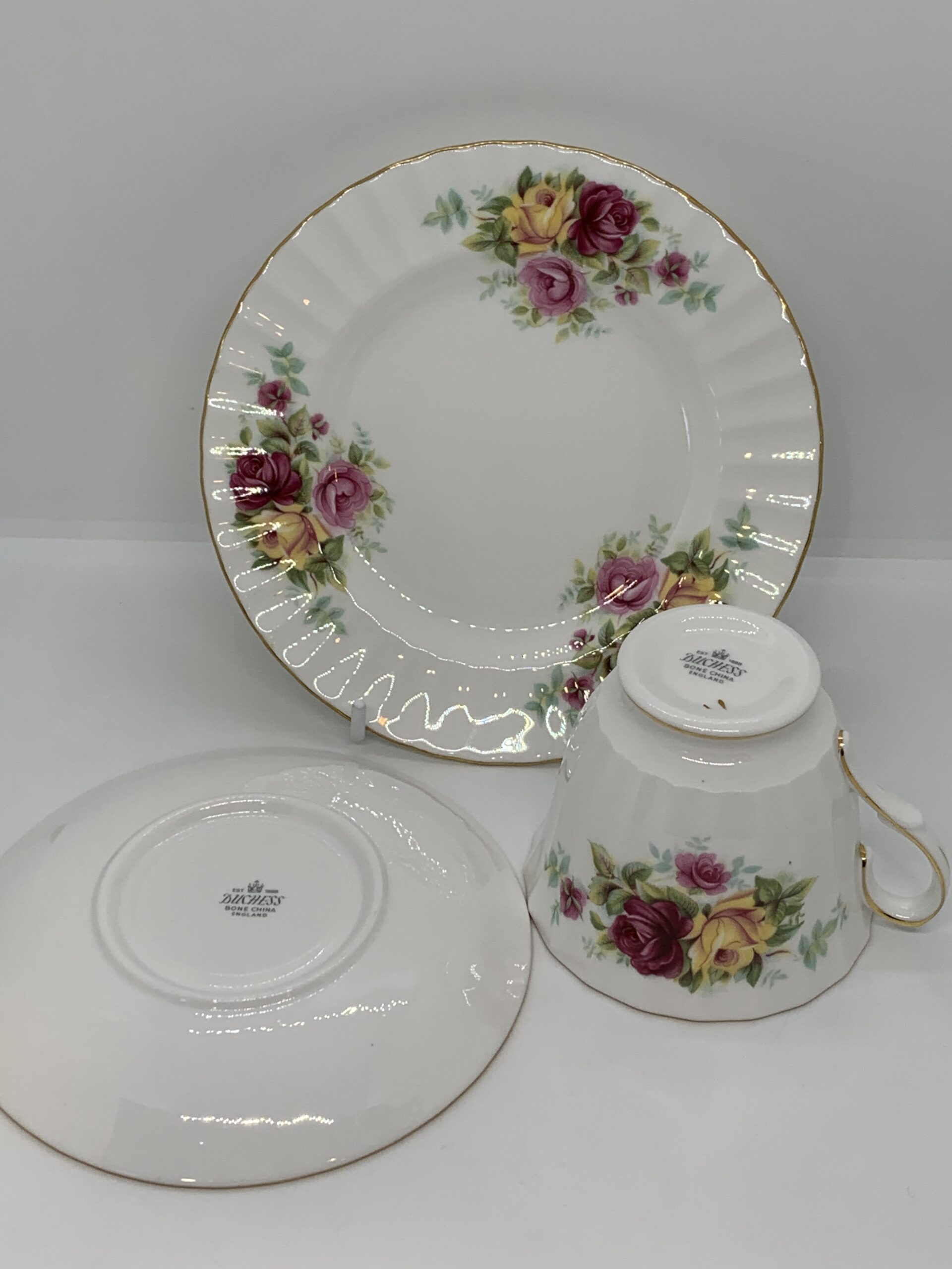 Duchess Bone China Floral Trio with Rose Pattern - Vintage Keepsakes