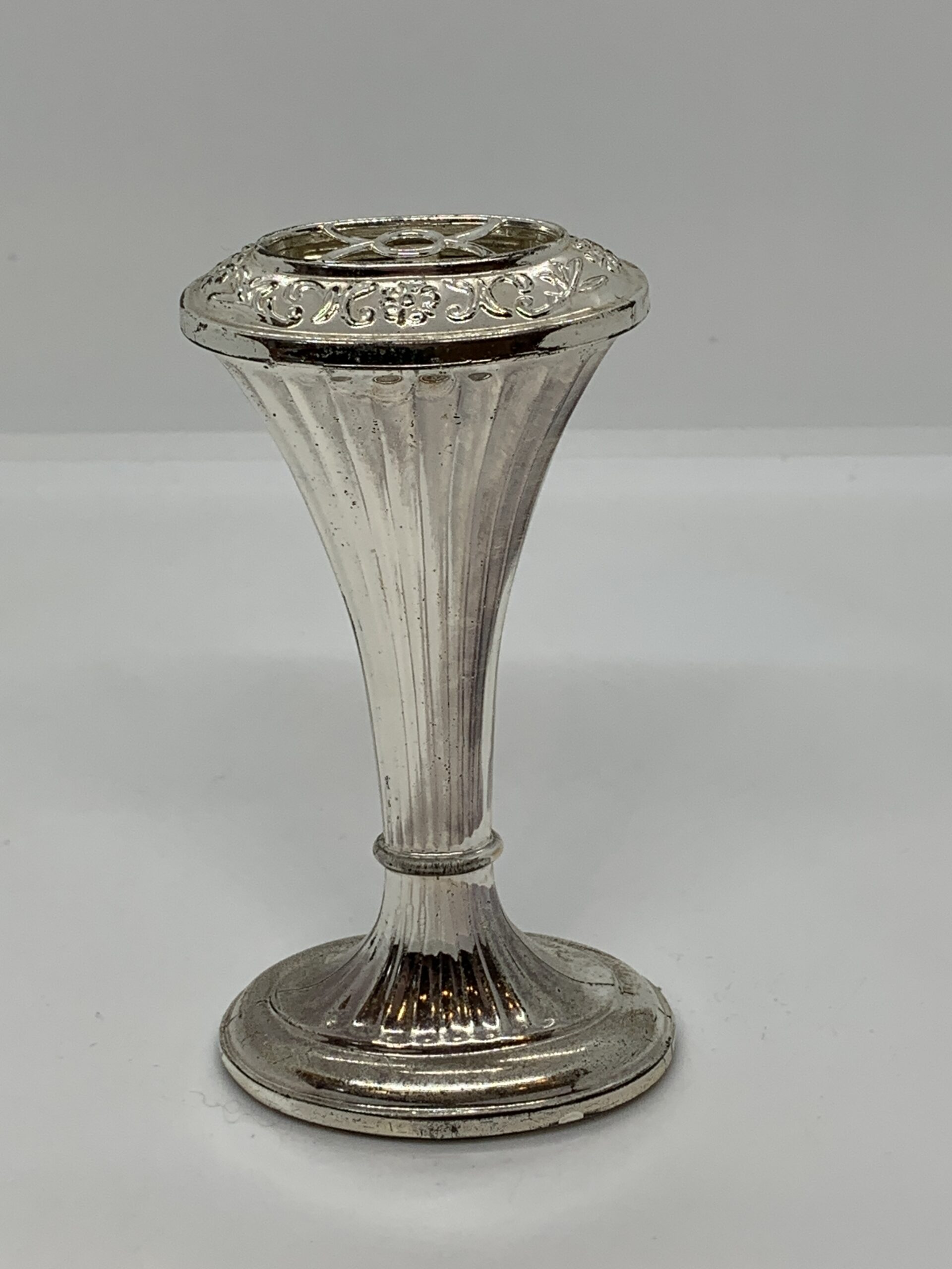 Silver Plated Bud Vase with Frog to Top - Vintage Keepsakes