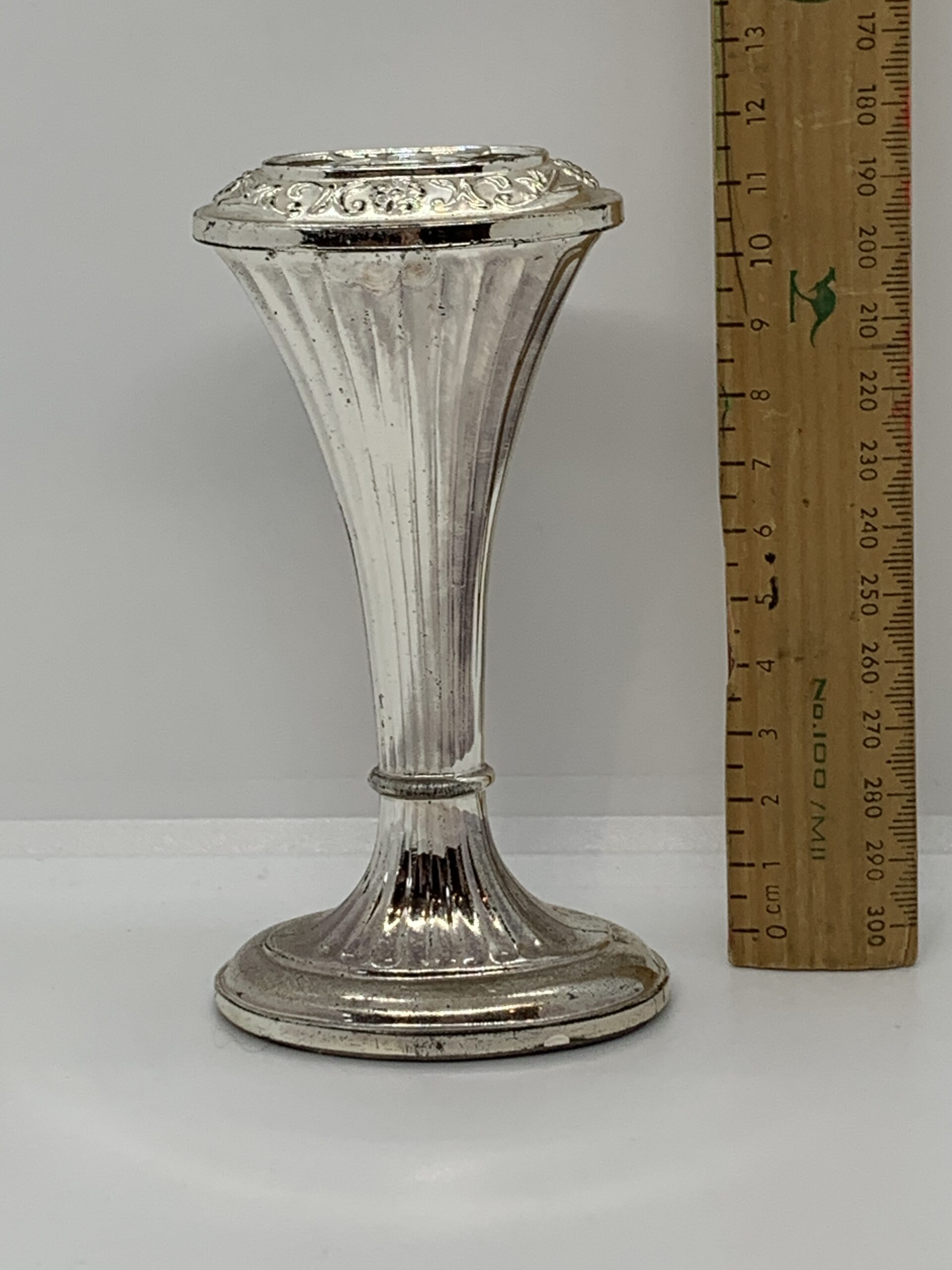 Silver Plated Bud Vase with Frog to Top - Vintage Keepsakes