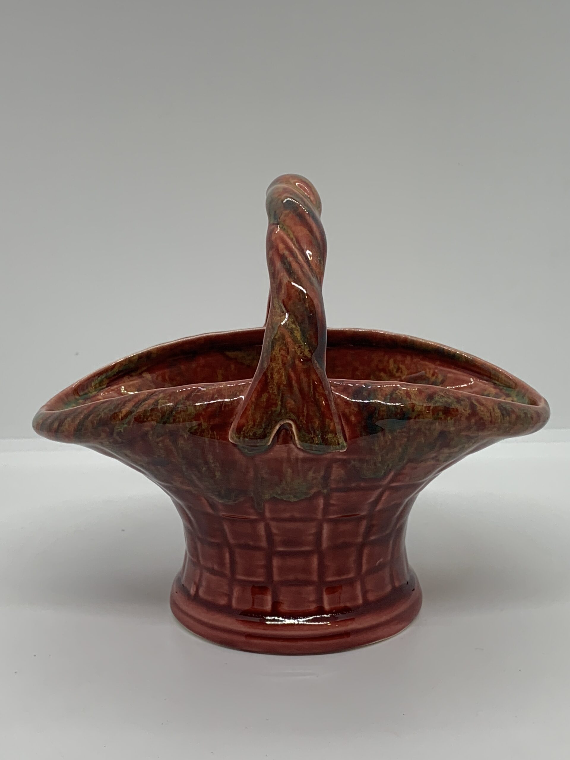 Ducal Burgundy Pottery Basket with twist handle 9cm - Vintage Keepsakes