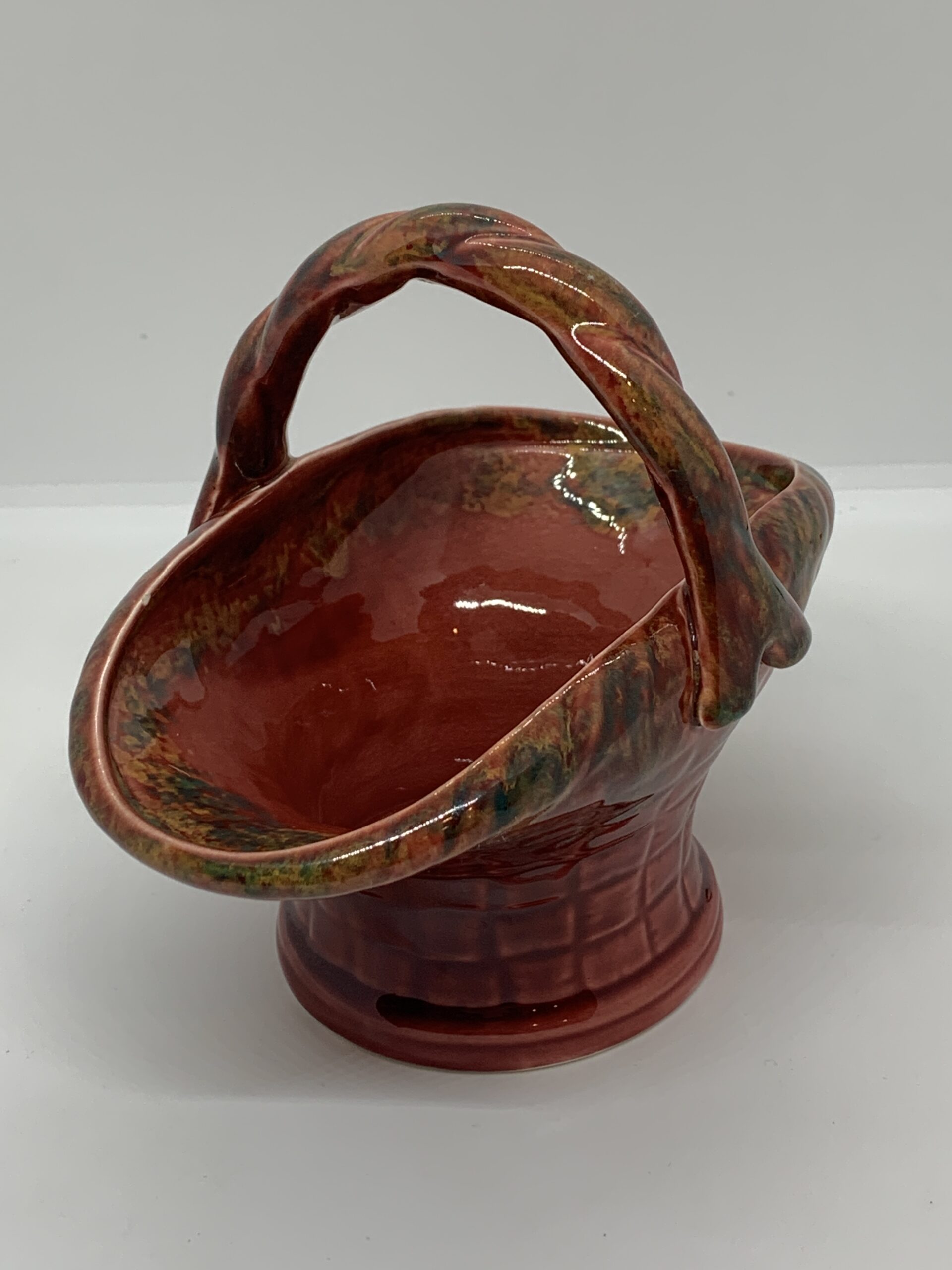 Ducal Burgundy Pottery Basket with twist handle 9cm - Vintage Keepsakes