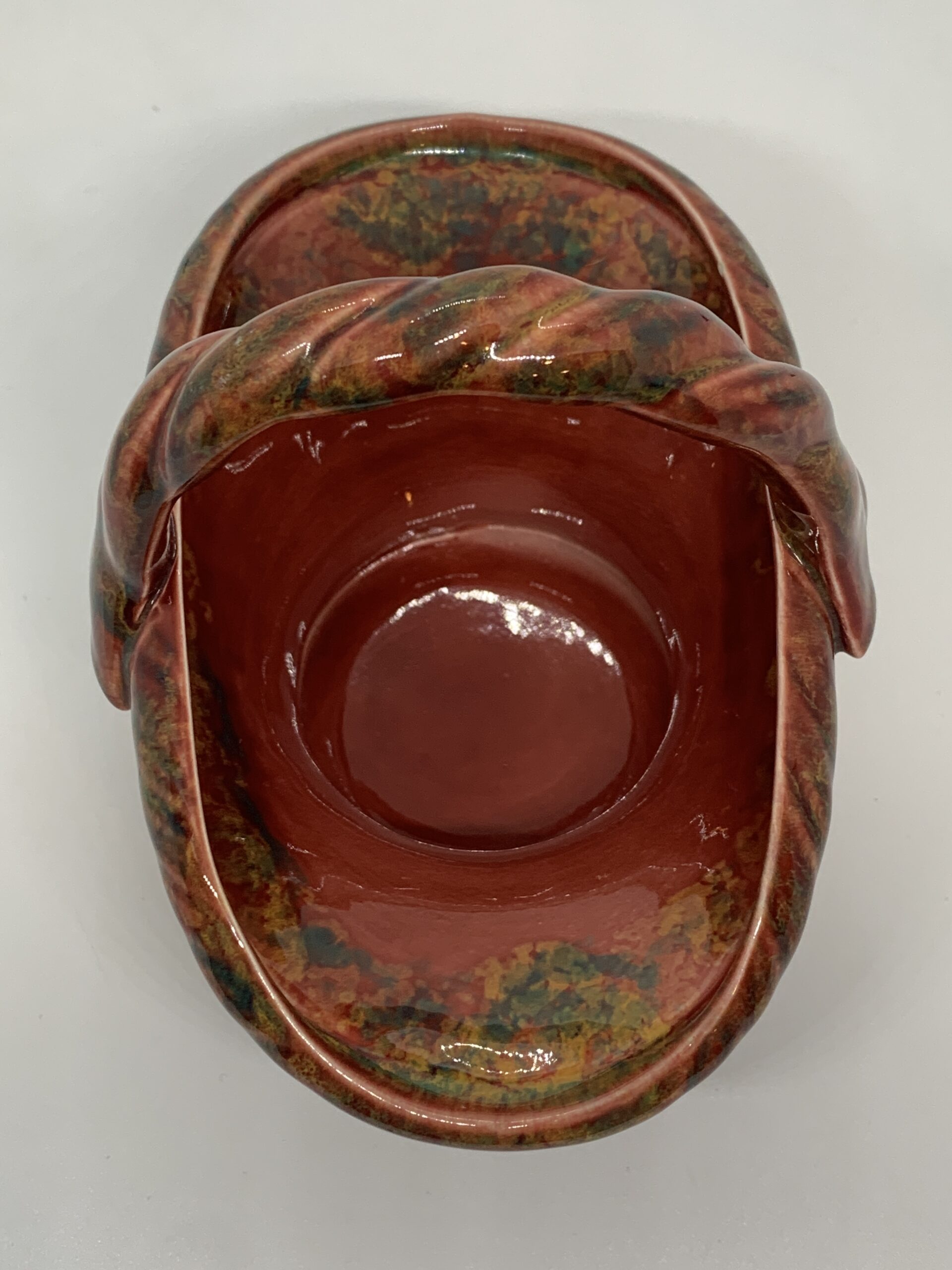 Ducal Burgundy Pottery Basket with twist handle 9cm - Vintage Keepsakes