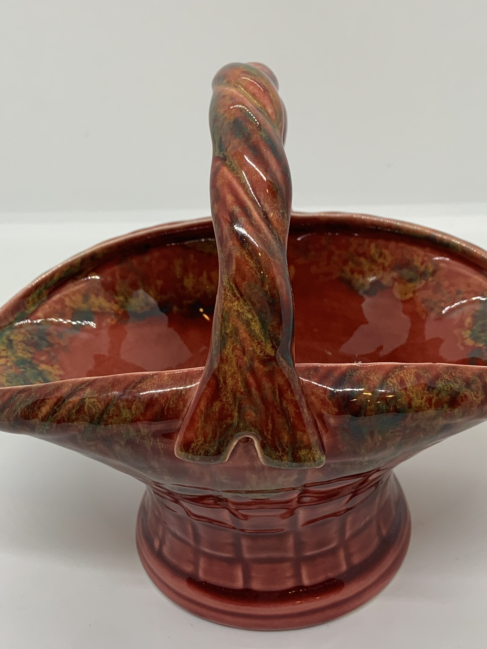 Ducal Burgundy Pottery Basket with twist handle 9cm - Vintage Keepsakes