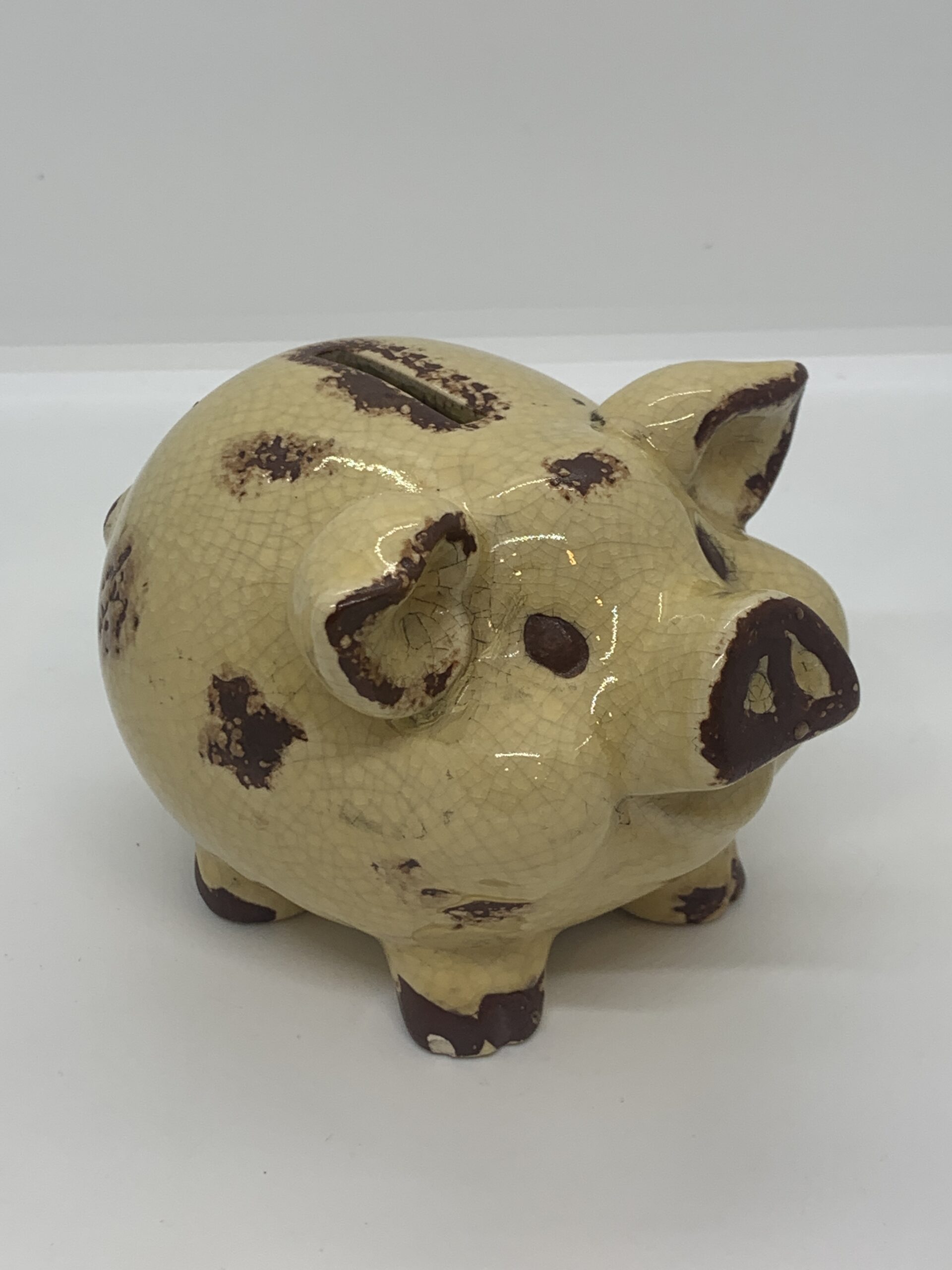 Rustic Look Pottery Pig Money Box 9cm high - Vintage Keepsakes