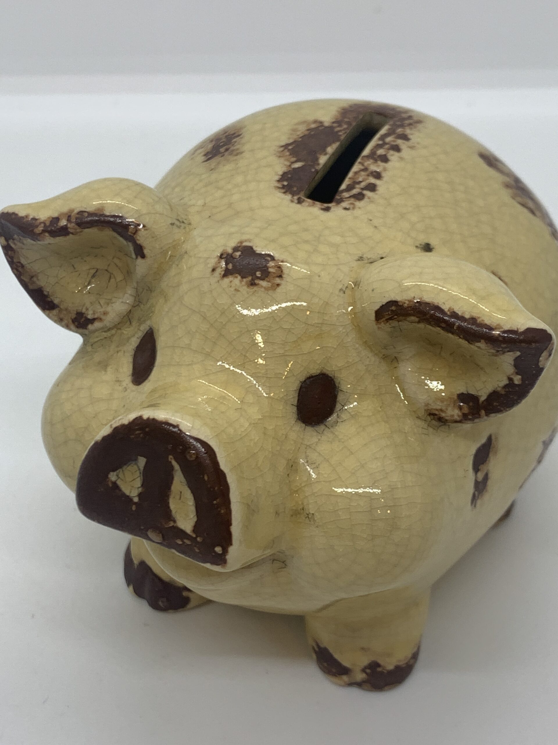 Rustic Look Pottery Pig Money Box 9cm high - Vintage Keepsakes