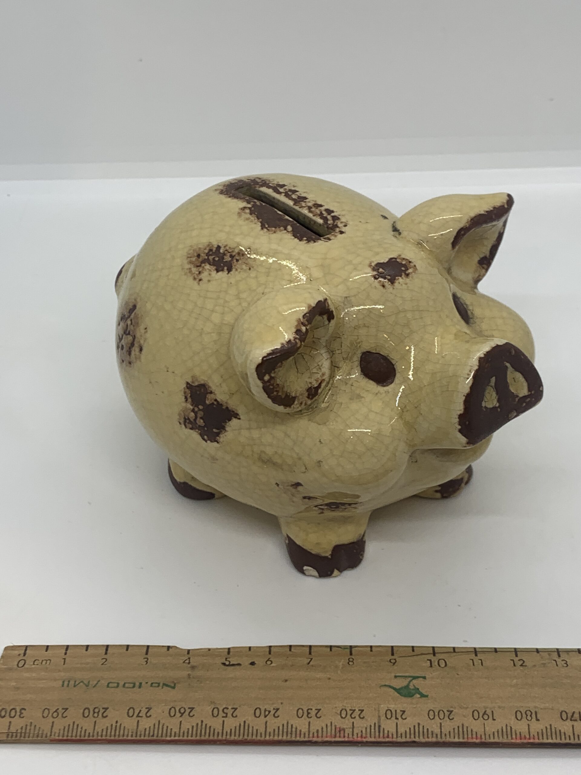 Rustic Look Pottery Pig Money Box 9cm high - Vintage Keepsakes