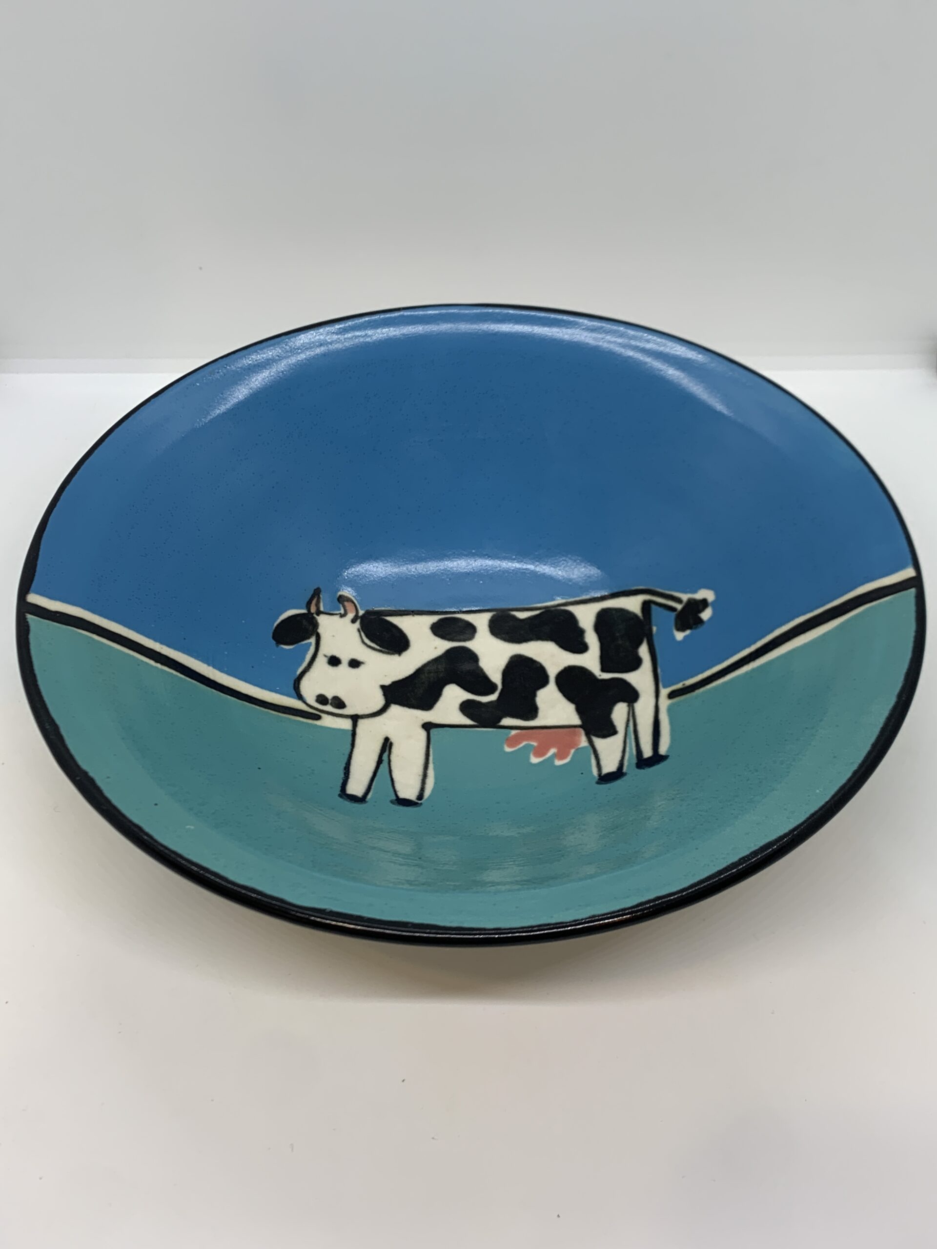 Studio Pottery 25cm Bowl with Cow image - marked on base (AF) - Vintage ...