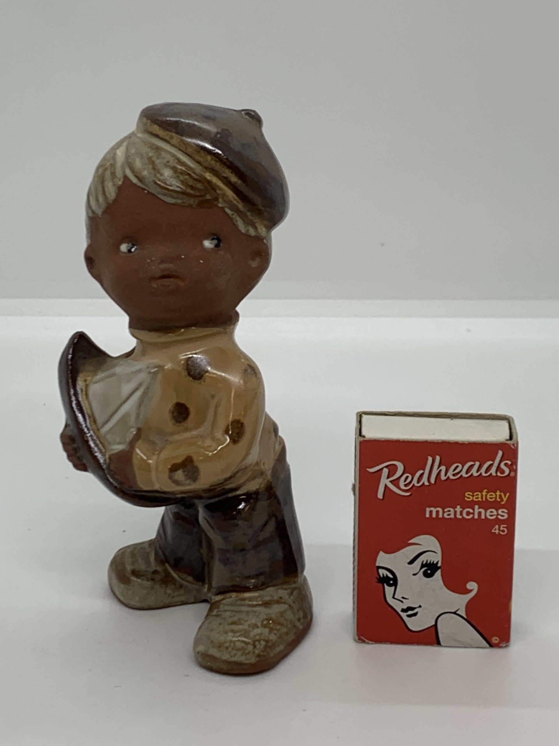 Vintage Japanese Ceramic Boy Holding Boat 12cm - Vintage Keepsakes