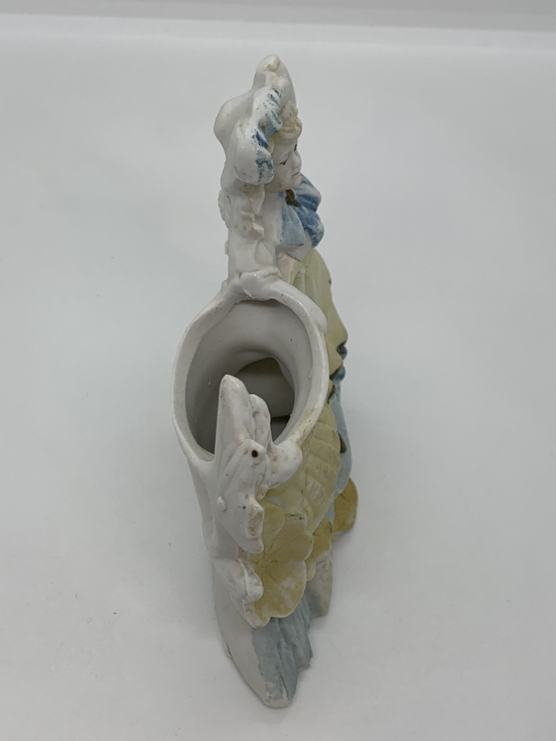 German Bisque Yellow Dress Girl Vase 12cm - Vintage Keepsakes