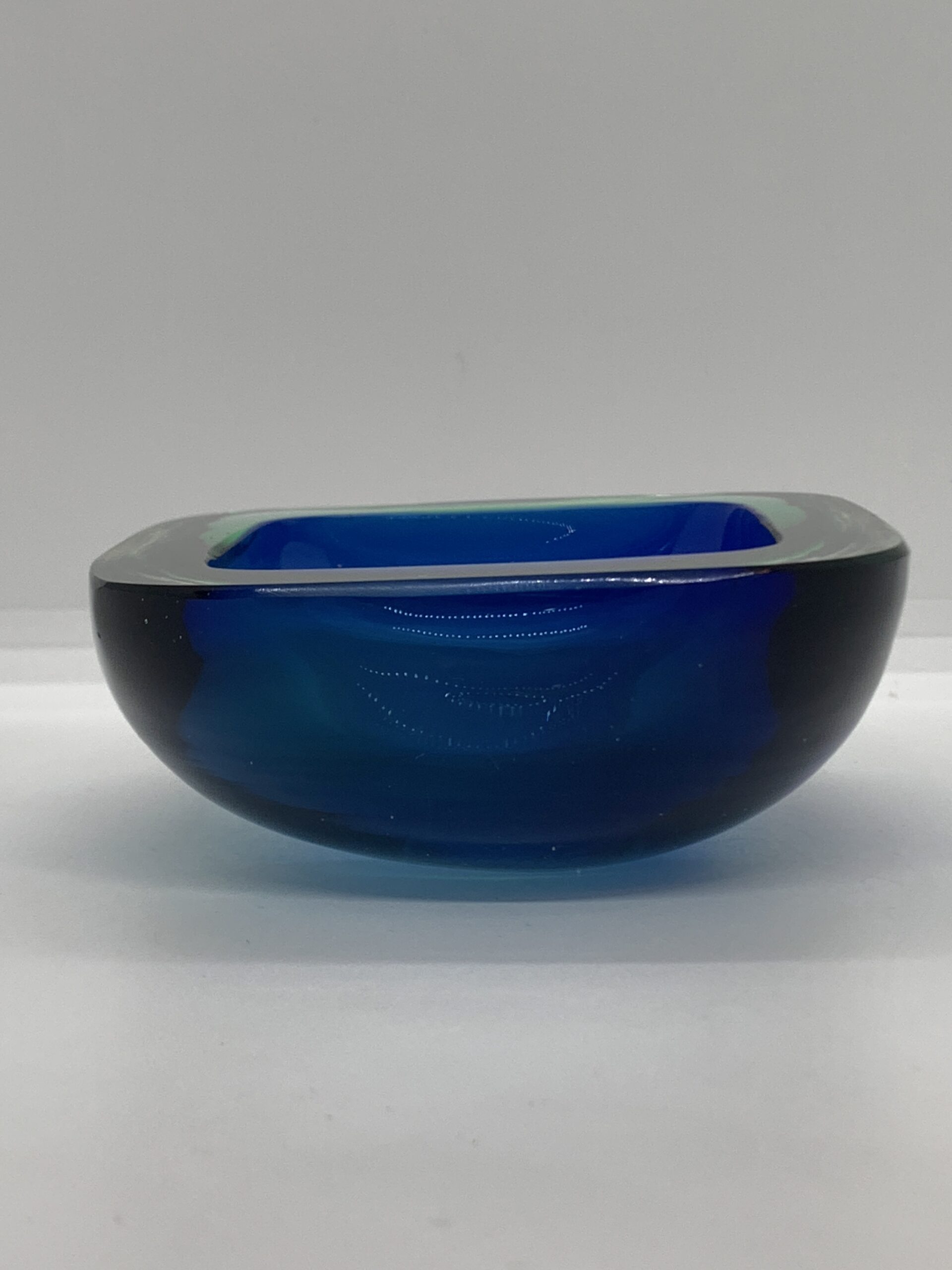 Art Glass Square Blue and Green Glass Geode Bowl 9cm - Vintage Keepsakes