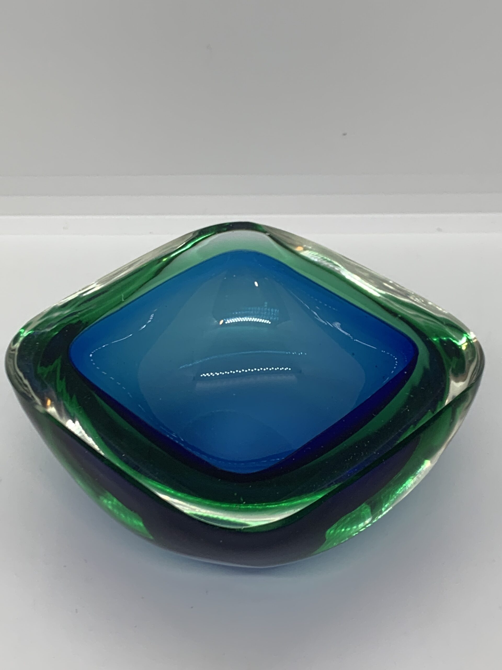 Art Glass Square Blue and Green Glass Geode Bowl 9cm - Vintage Keepsakes