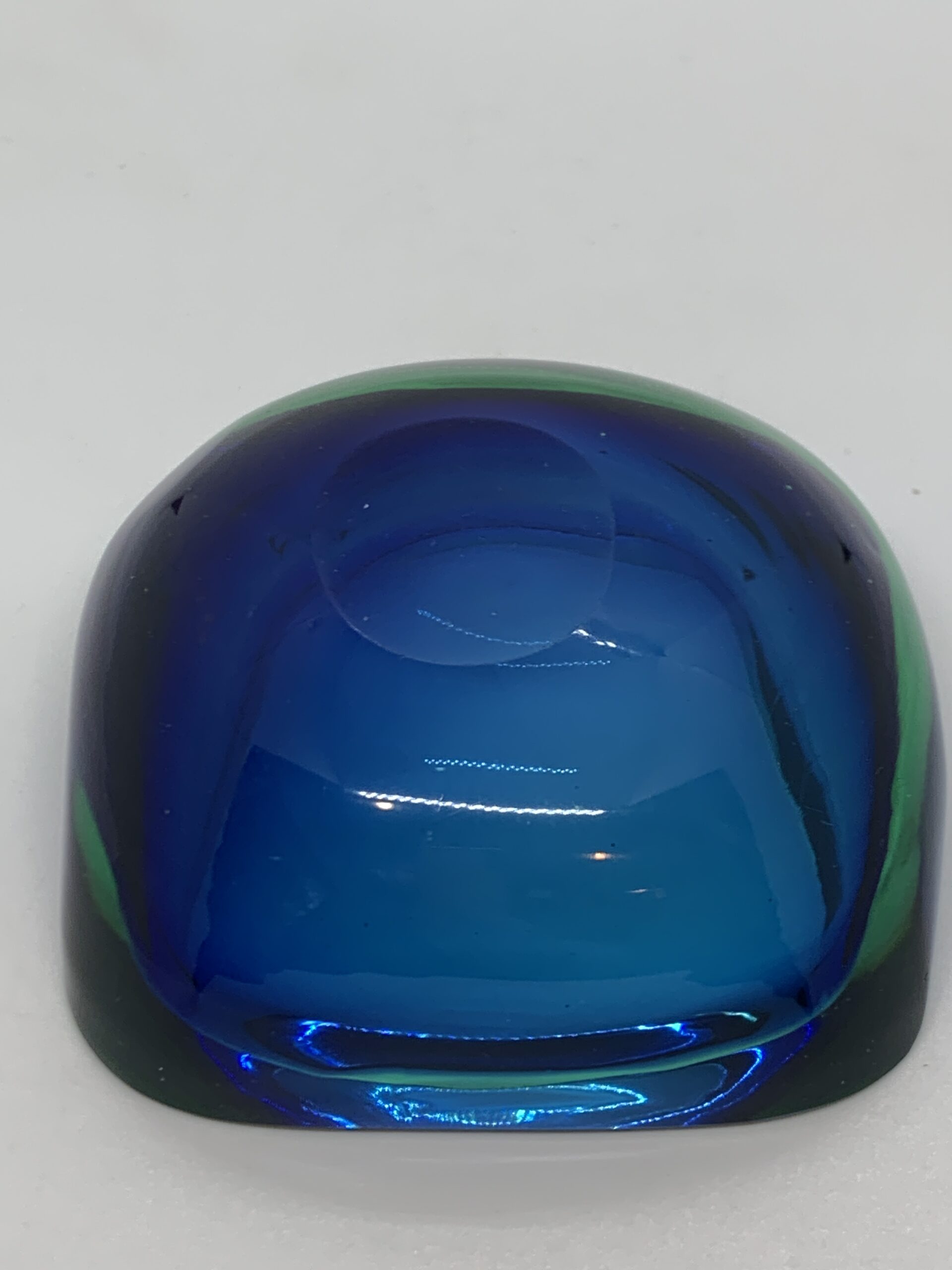 Art Glass Square Blue and Green Glass Geode Bowl 9cm - Vintage Keepsakes