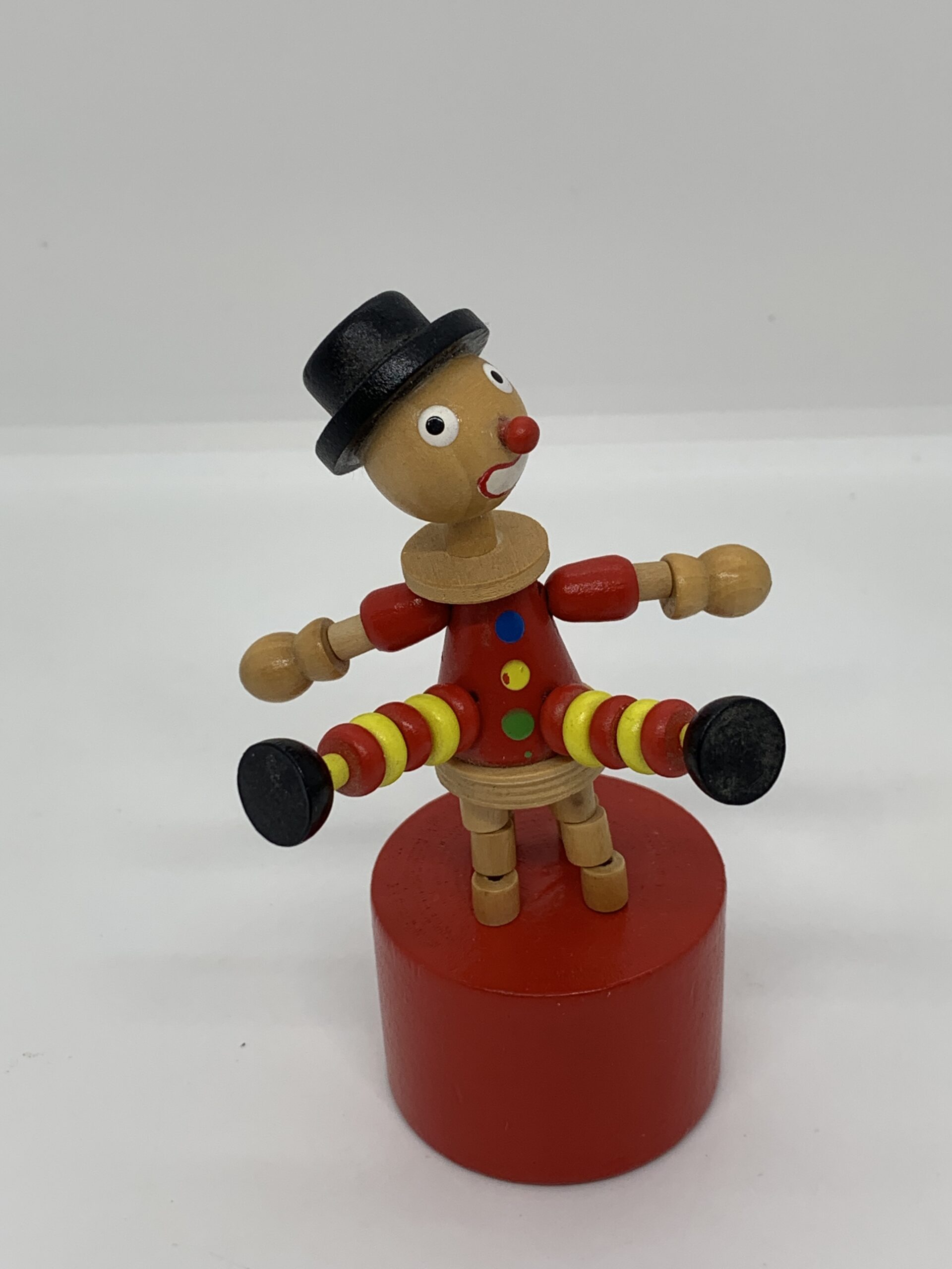 Wooden Clown Top Hat Thumb Puppet Push Up Button Collapsible 11cm ...