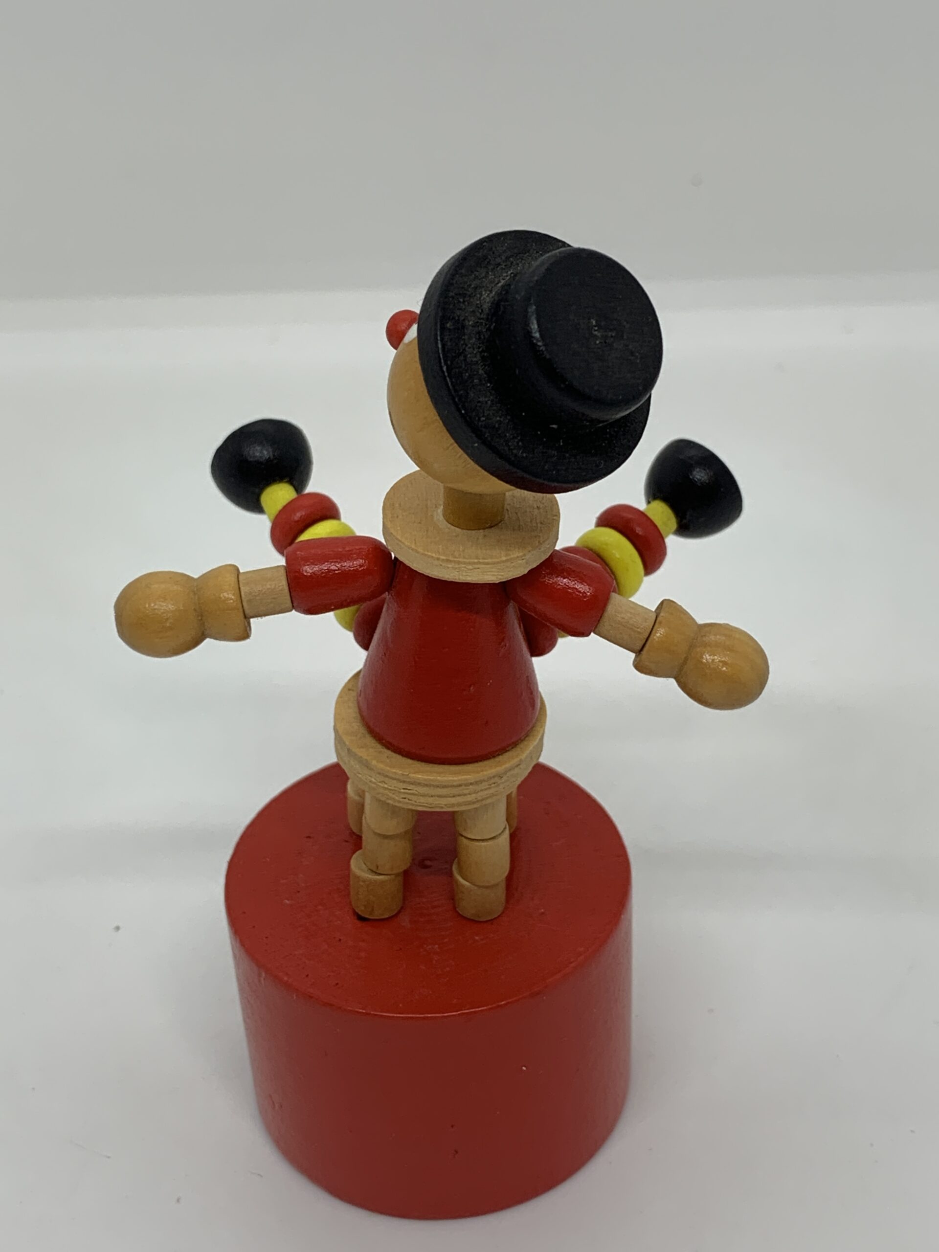 Wooden Clown Top Hat Thumb Puppet Push Up Button Collapsible 11cm ...