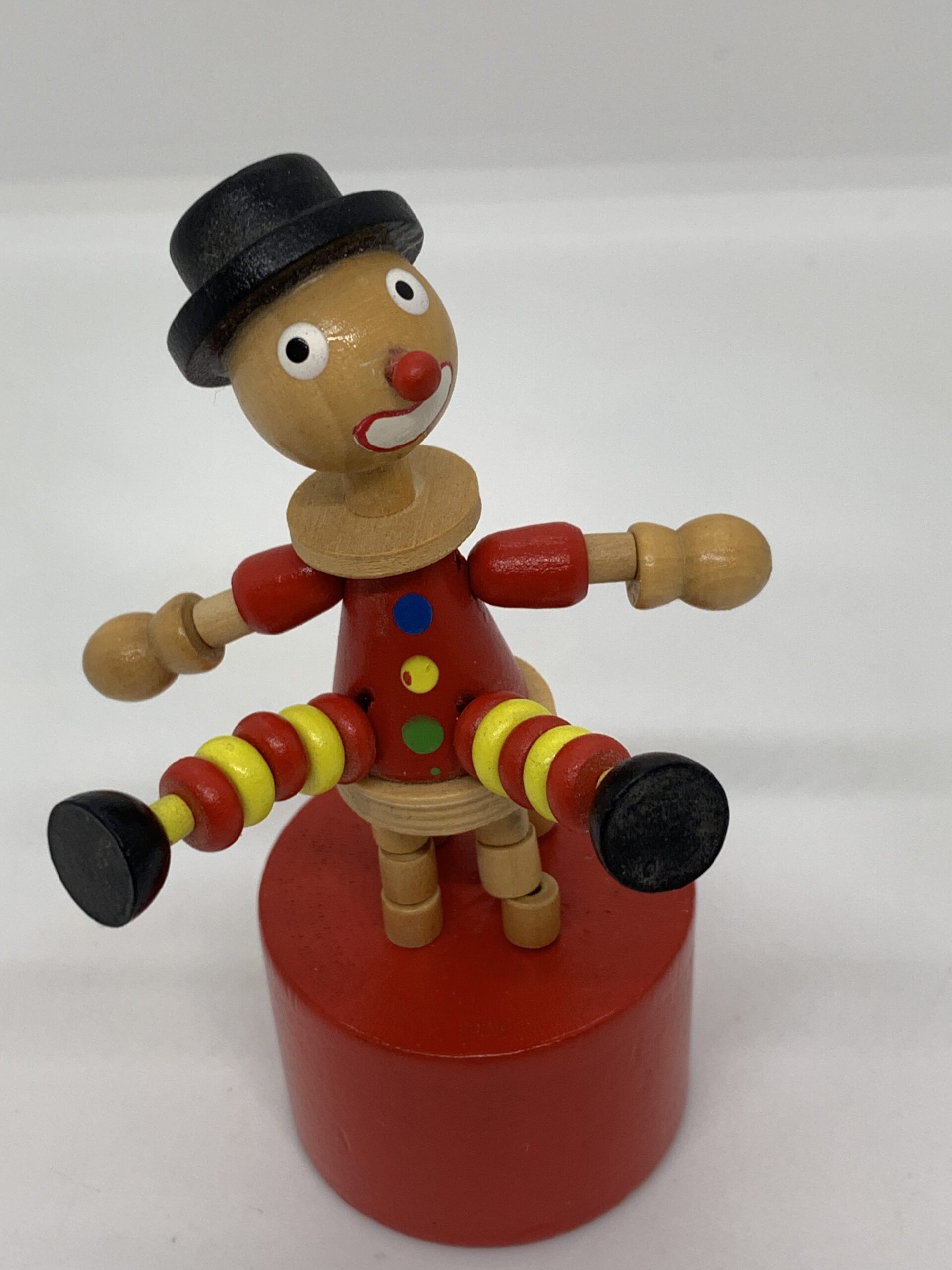 Wooden Clown Top Hat Thumb Puppet Push Up Button Collapsible 11cm ...
