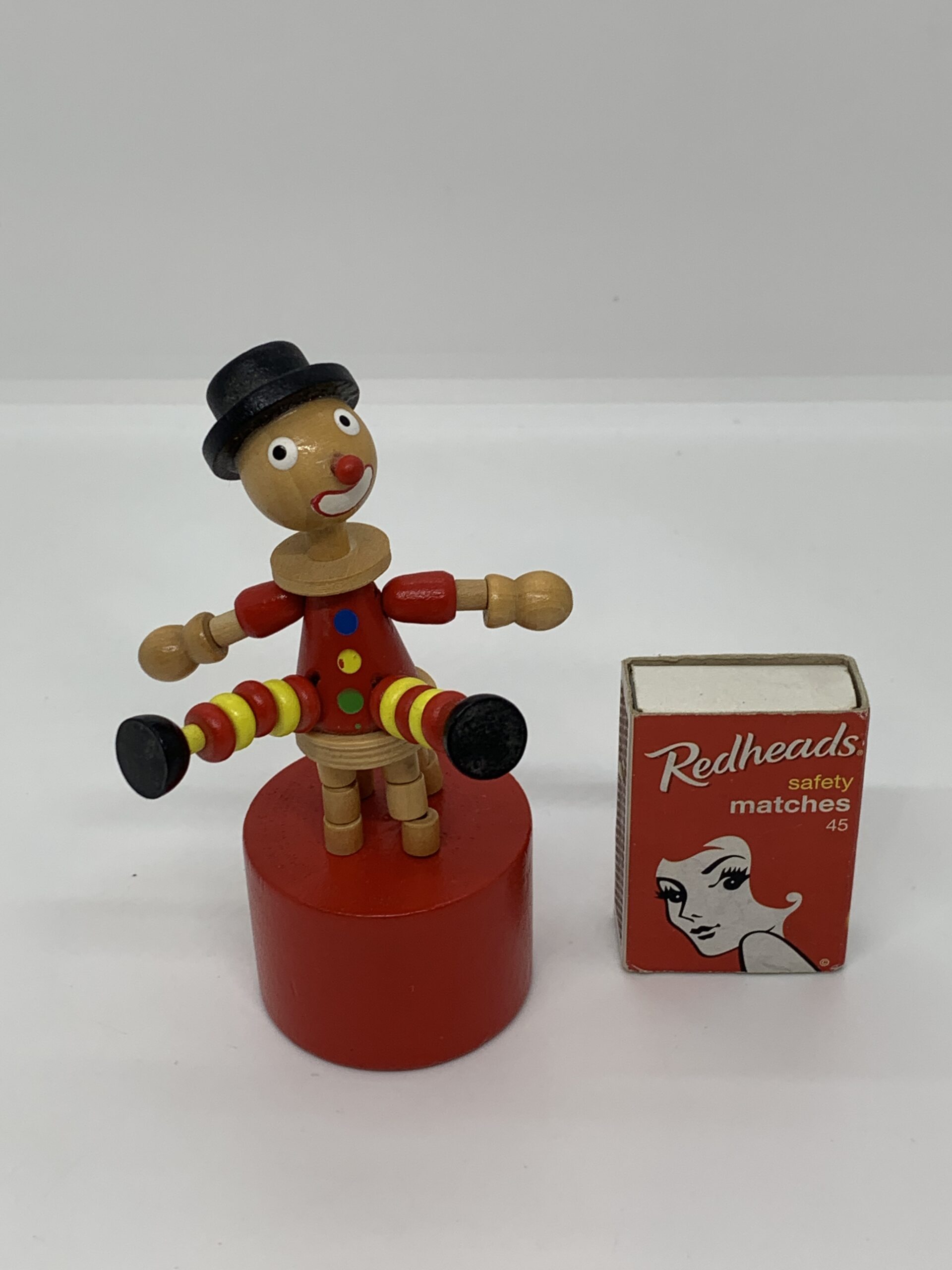 Wooden Clown Top Hat Thumb Puppet Push Up Button Collapsible 11cm ...
