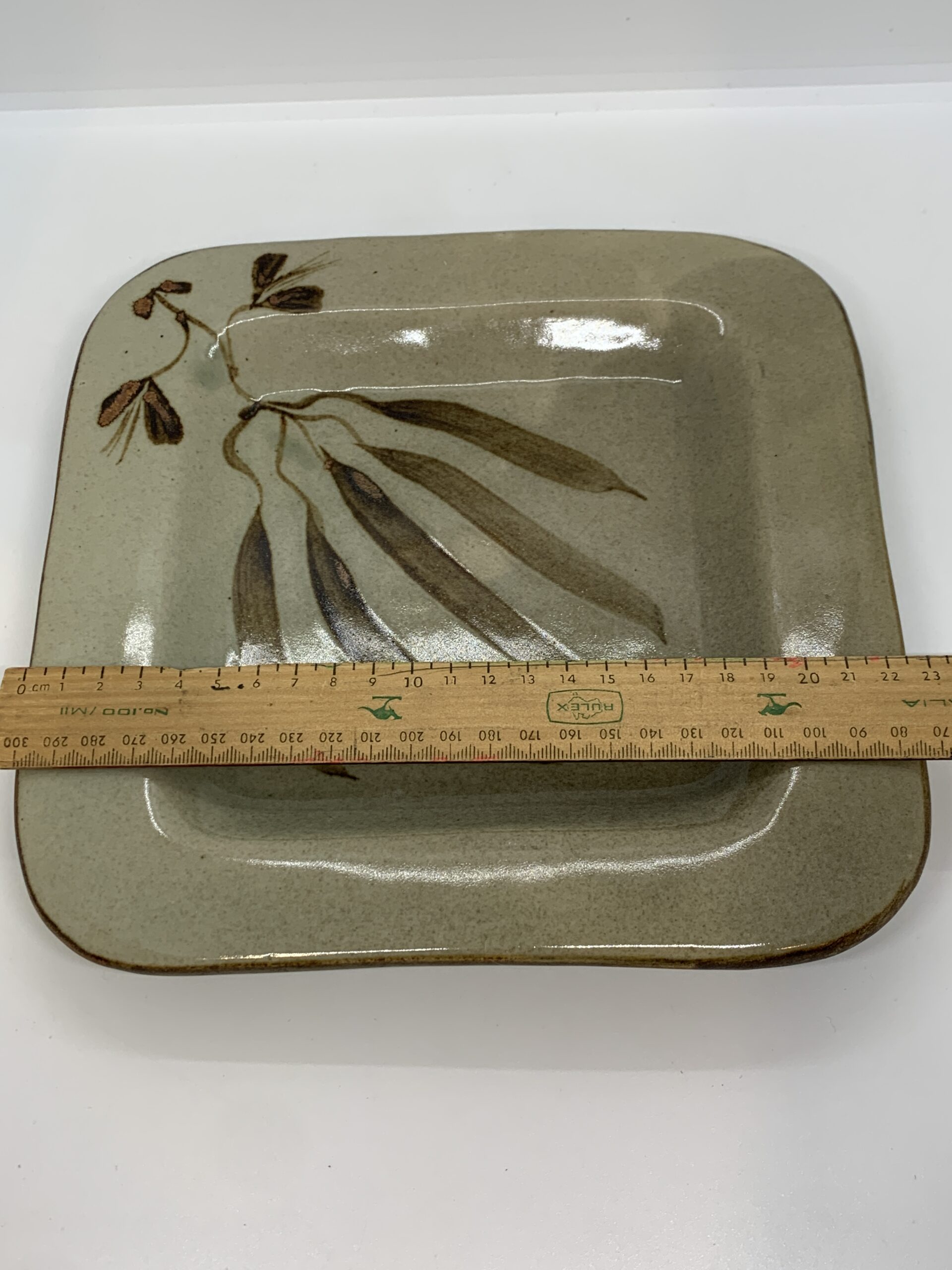Australian Pottery Square Dish with Gumleaf design marked to base 22cm ...