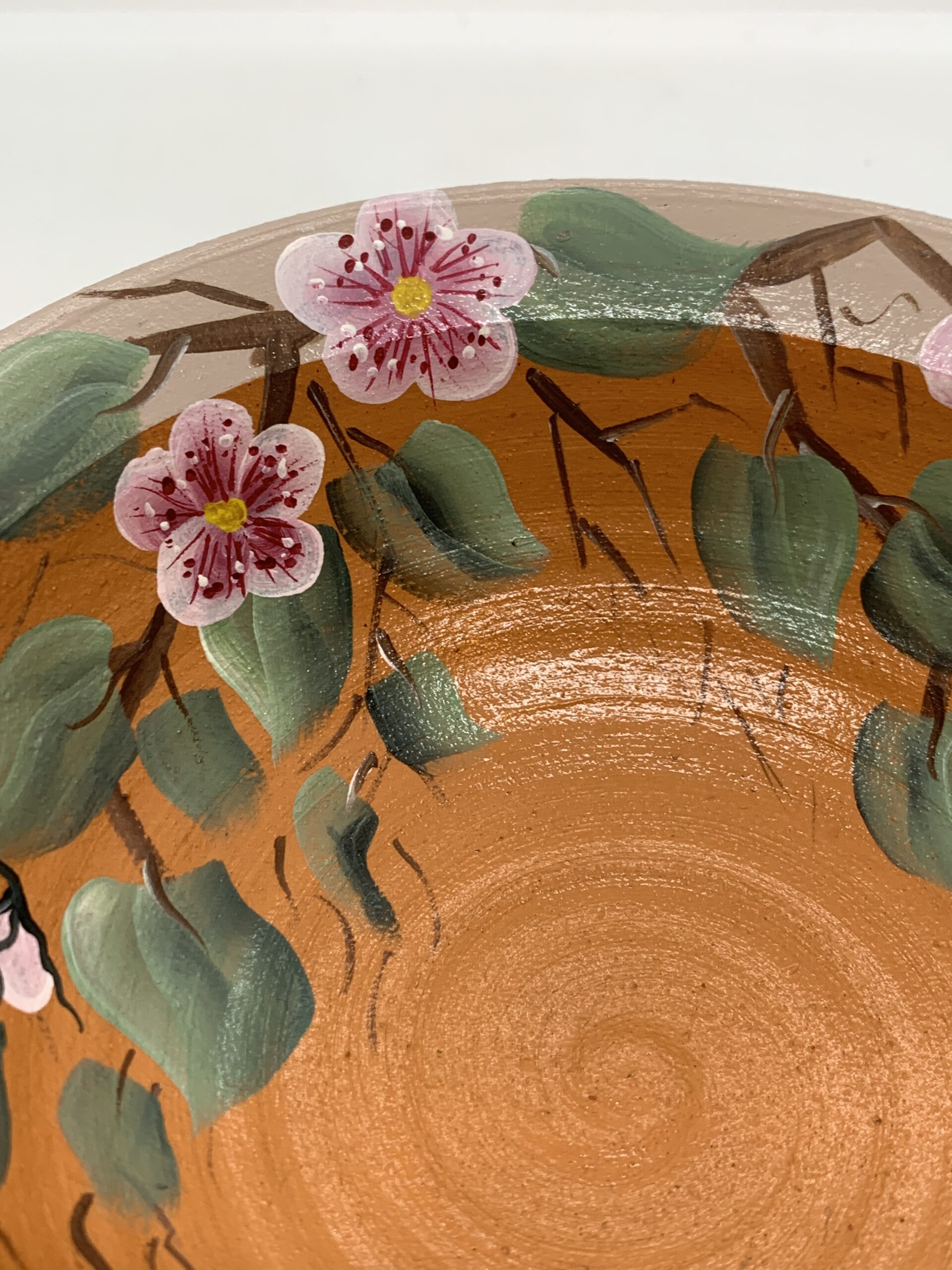 Terracotta Pottery Bowl with Floral Pattern 18cm - Vintage Keepsakes