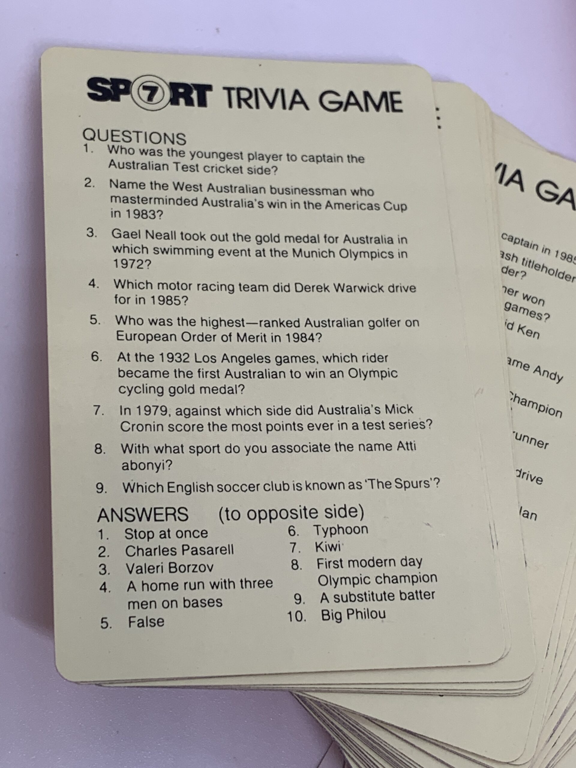 7 Sport Trivia Card Game - Vintage Keepsakes