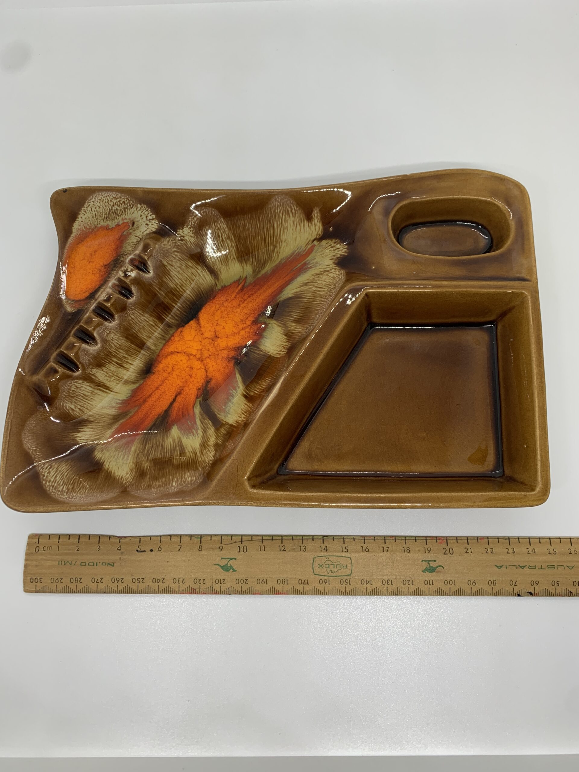 Vintage Japanese Brown Red Orange Drip Glaze Rectangular Smokers Plate ...