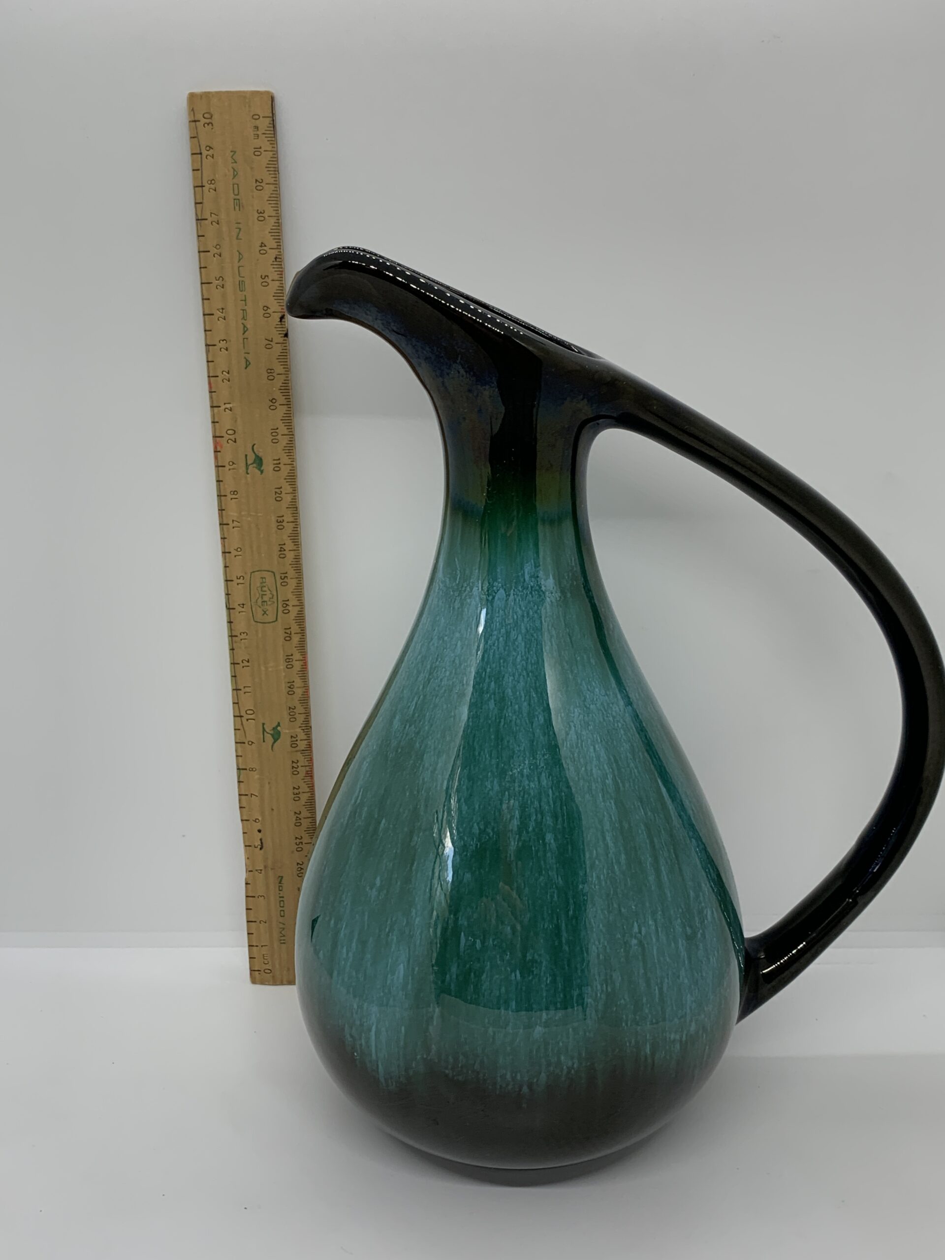 Blue Mountain Blue Green Pottery Jug 27cm - Vintage Keepsakes