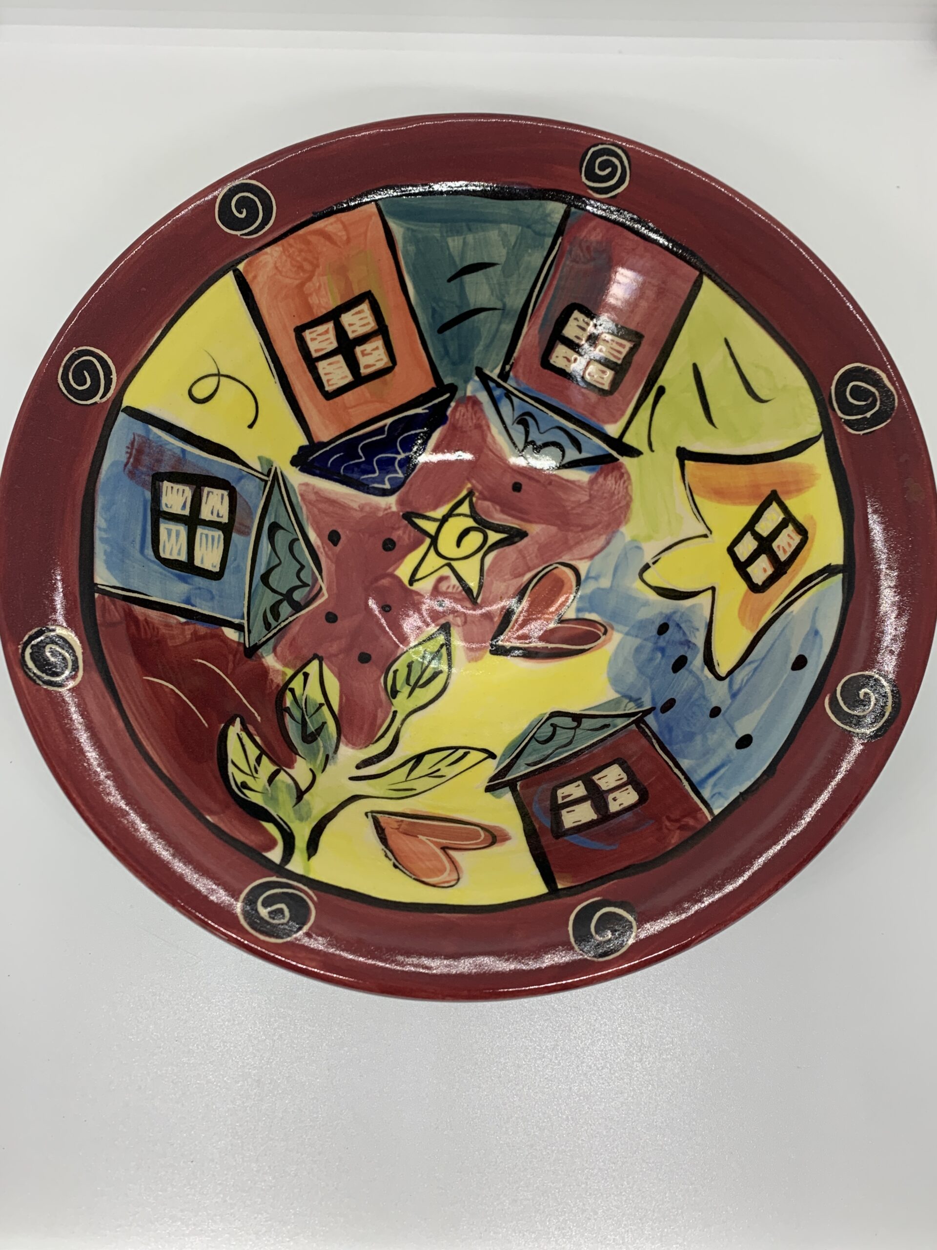 Fiona Howes Australian Studio Pottery Colorful Bowl 24cm wide - Vintage ...