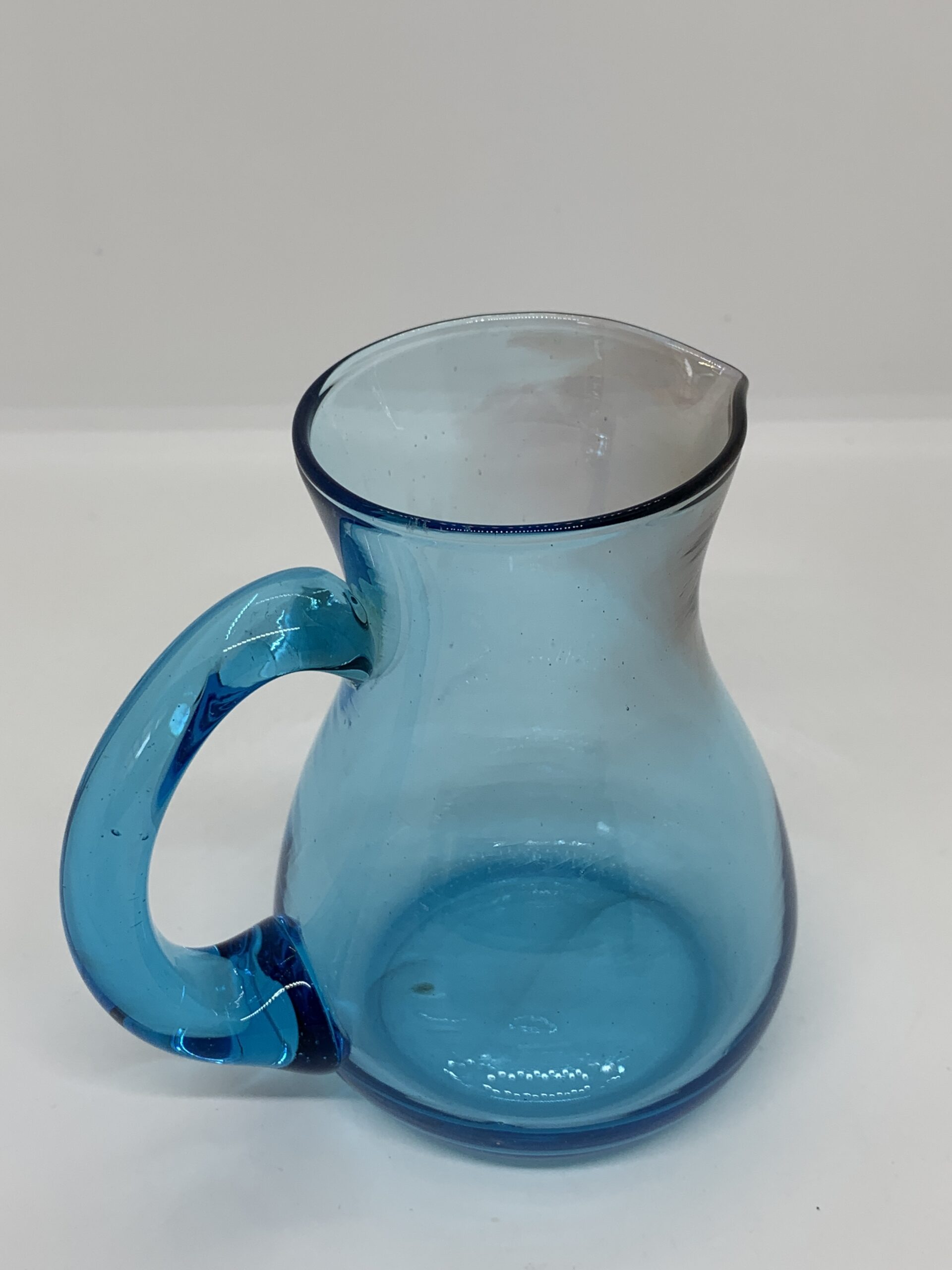 Small Blue Glass with Amber Spout Jug 10cm - Vintage Keepsakes