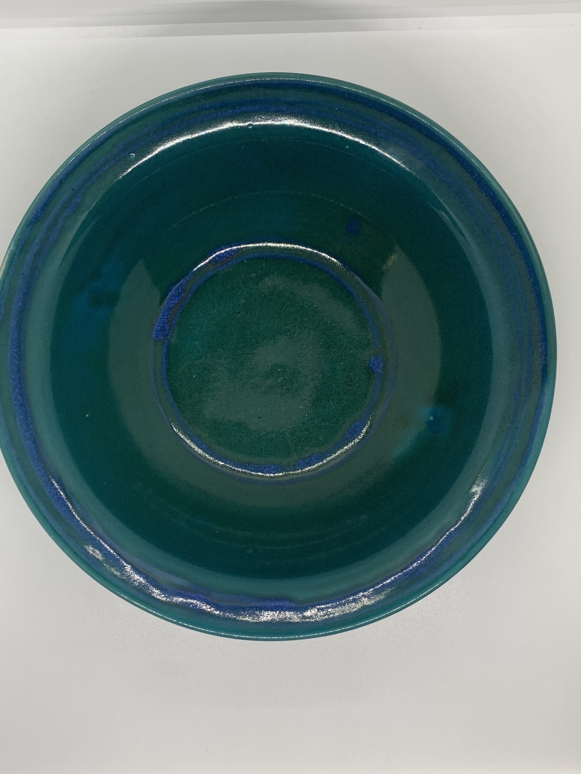 Barbara Mann 2009 Pottery Bowl Green Inside 26cm wide - Vintage Keepsakes