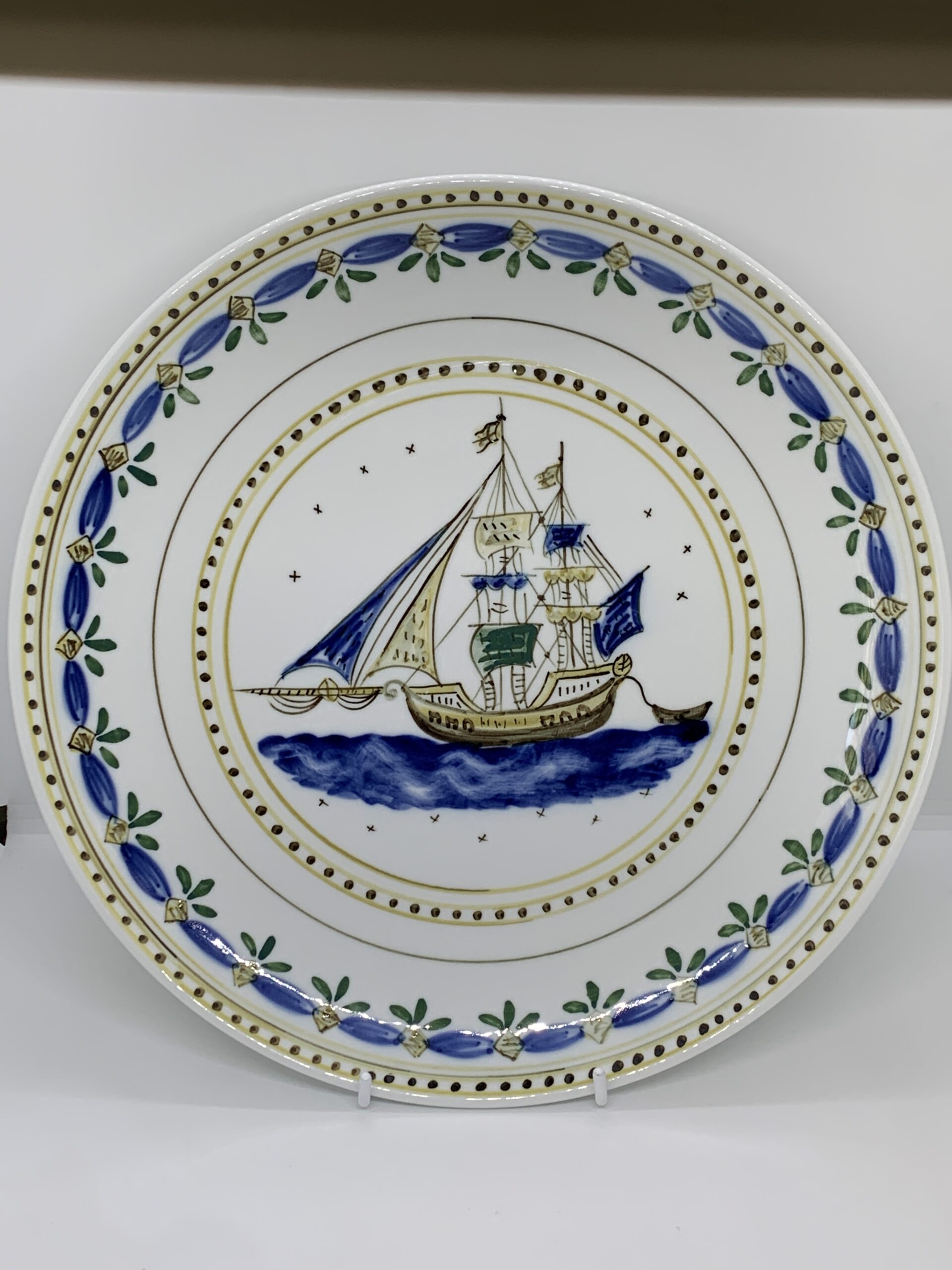 Vintage Hand Painted likely Portuguese 30cm Ship Plate - Vintage Keepsakes