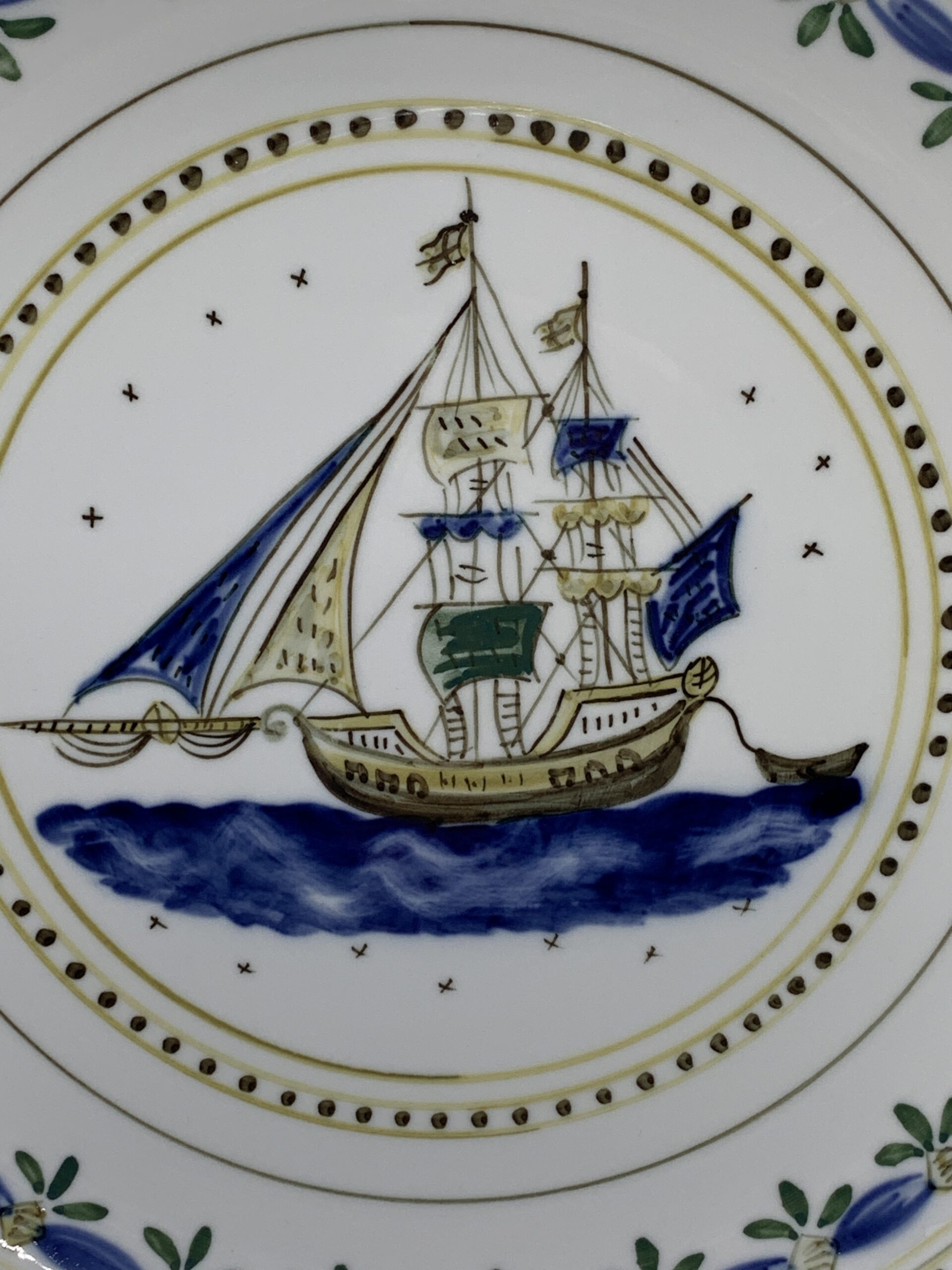 Vintage Hand Painted likely Portuguese 30cm Ship Plate - Vintage Keepsakes