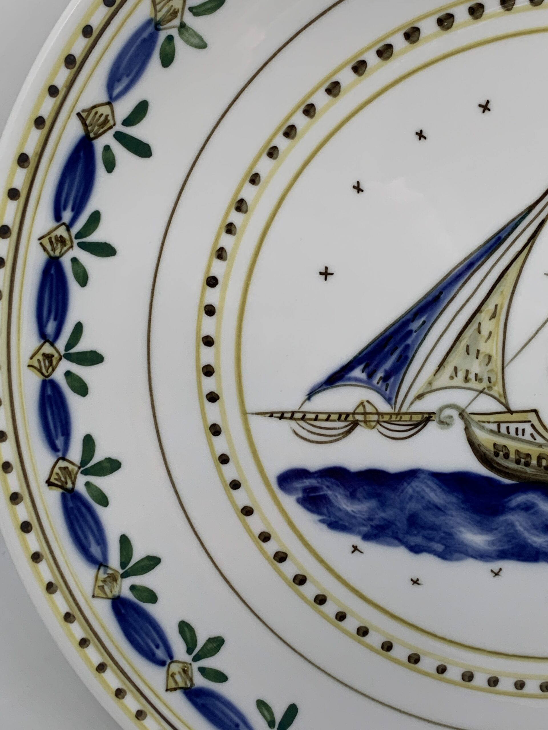 Vintage Hand Painted likely Portuguese 30cm Ship Plate - Vintage Keepsakes