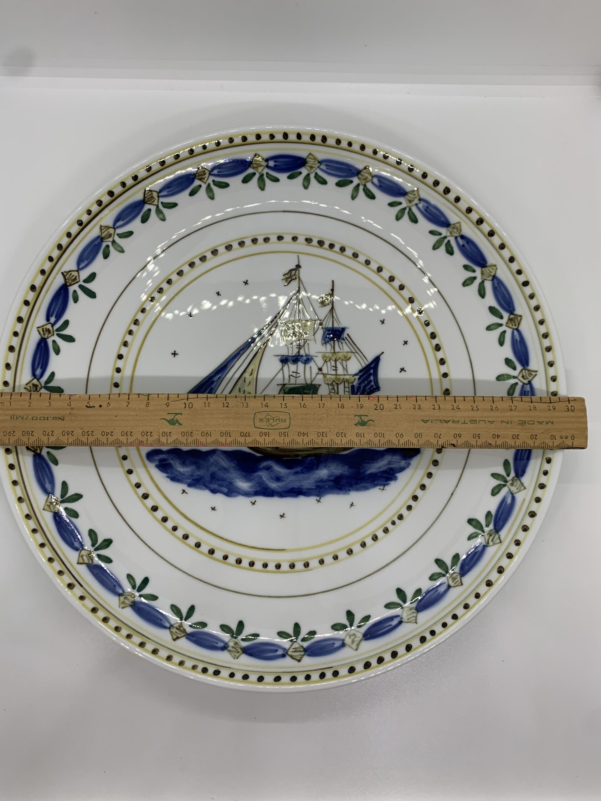 Vintage Hand Painted likely Portuguese 30cm Ship Plate - Vintage Keepsakes