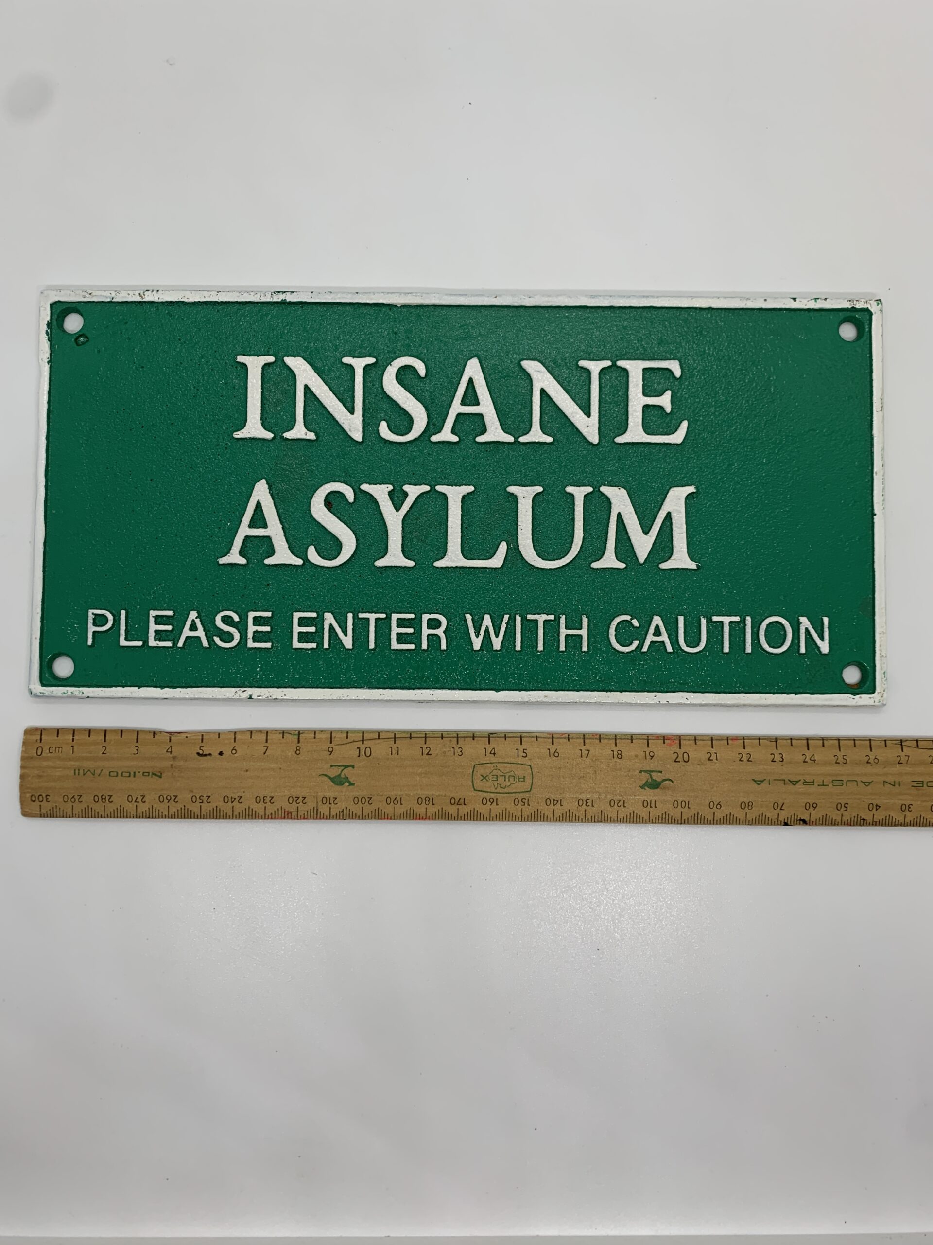 Insane Asylum - Cast Iron Sign - 13x27cm - Vintage Keepsakes