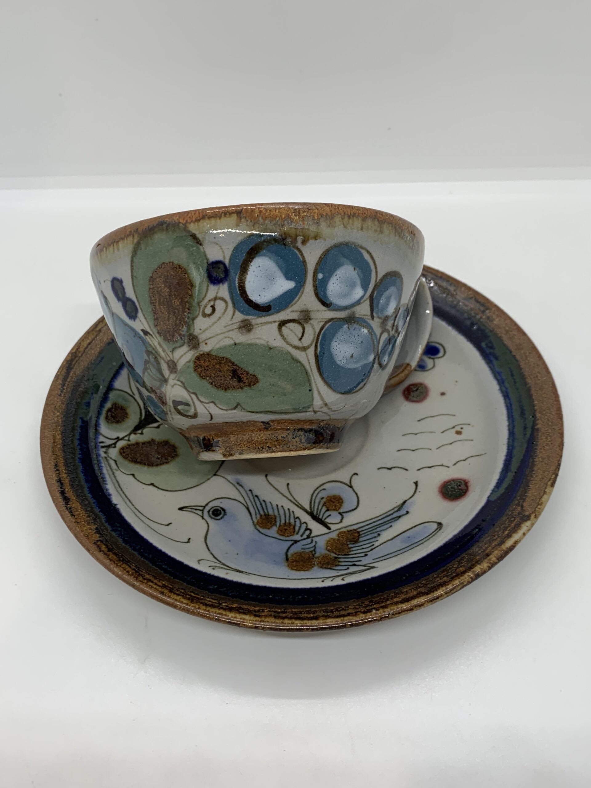 Ken Edwards Mexican Pottery Cup and Saucer - Vintage Keepsakes