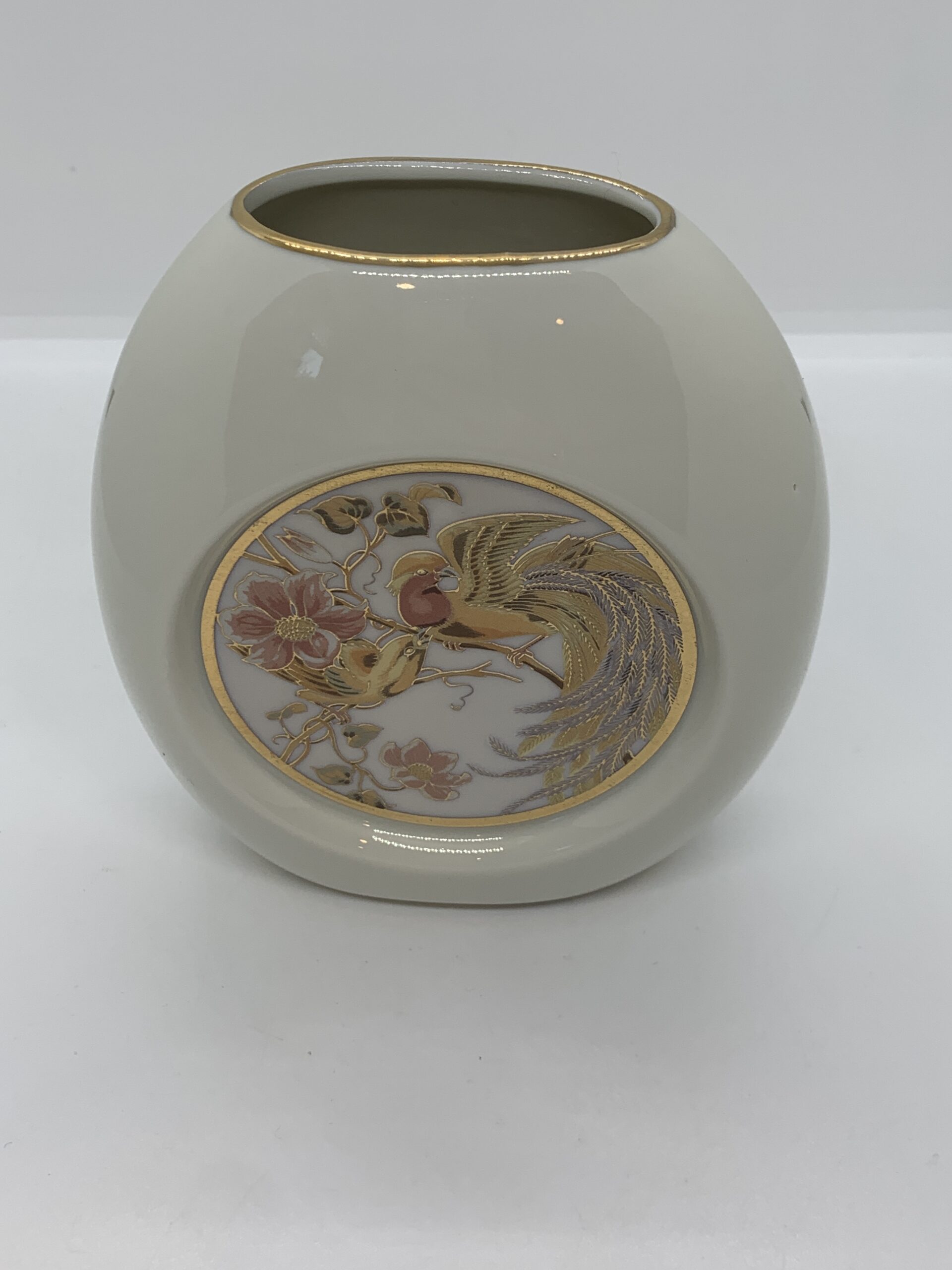 Chokin Large Pheasant Vase 13cm - Vintage Keepsakes