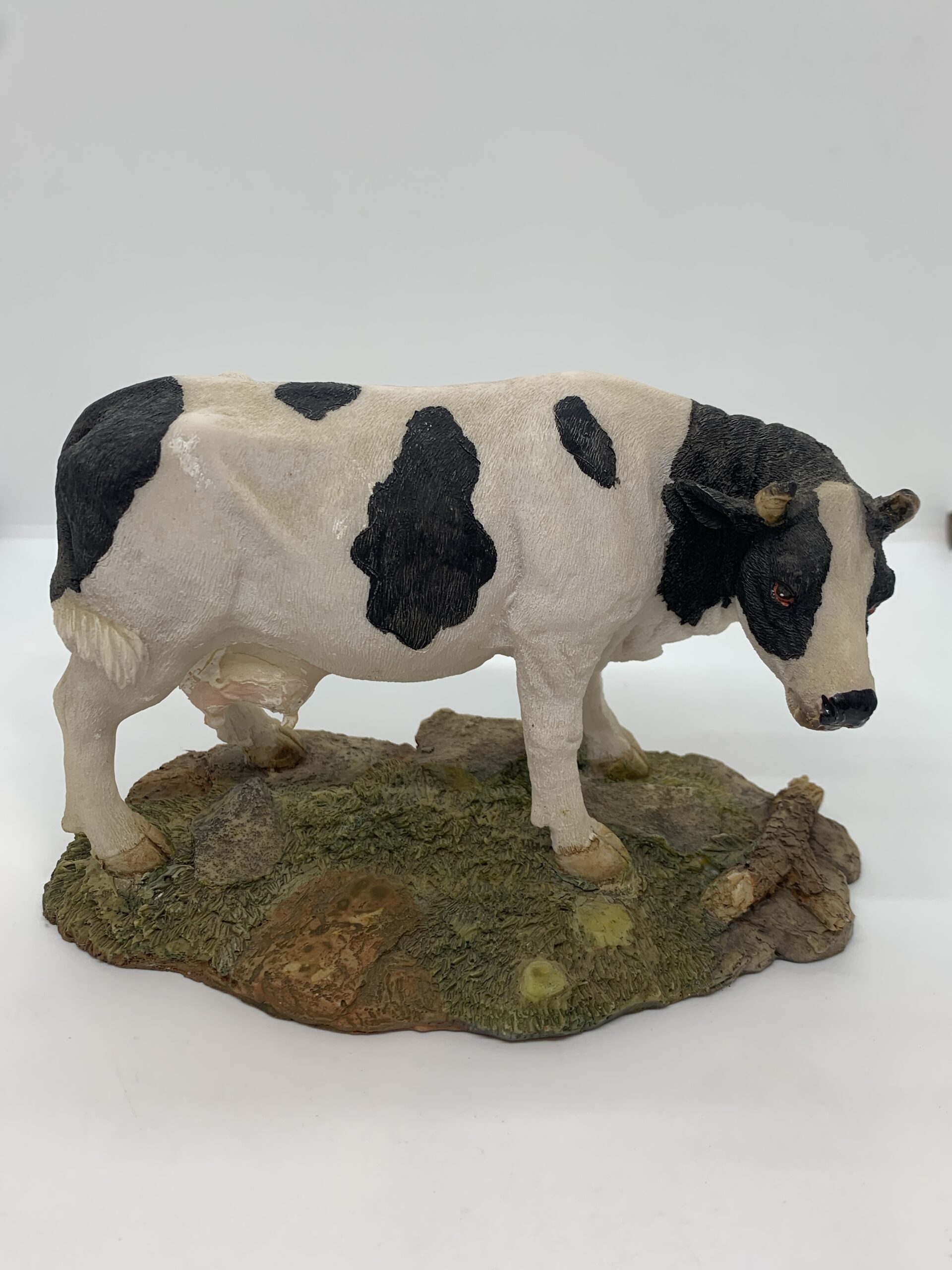 Standing Black and White Cow Figure on Base Resin 12cm - Vintage Keepsakes