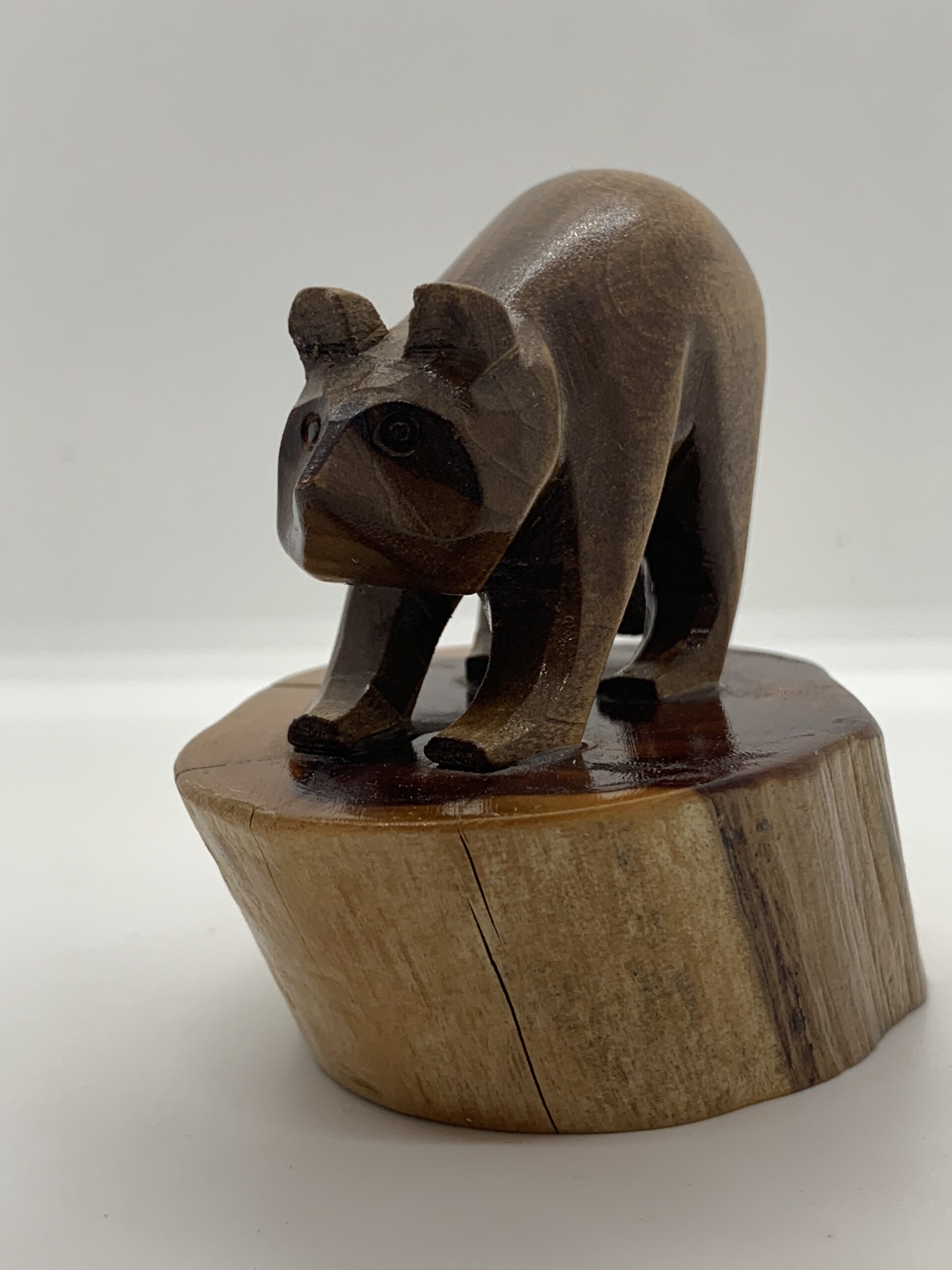 Vintage Small Hand-carved Wood Raccoon on Block 8cm - Vintage Keepsakes