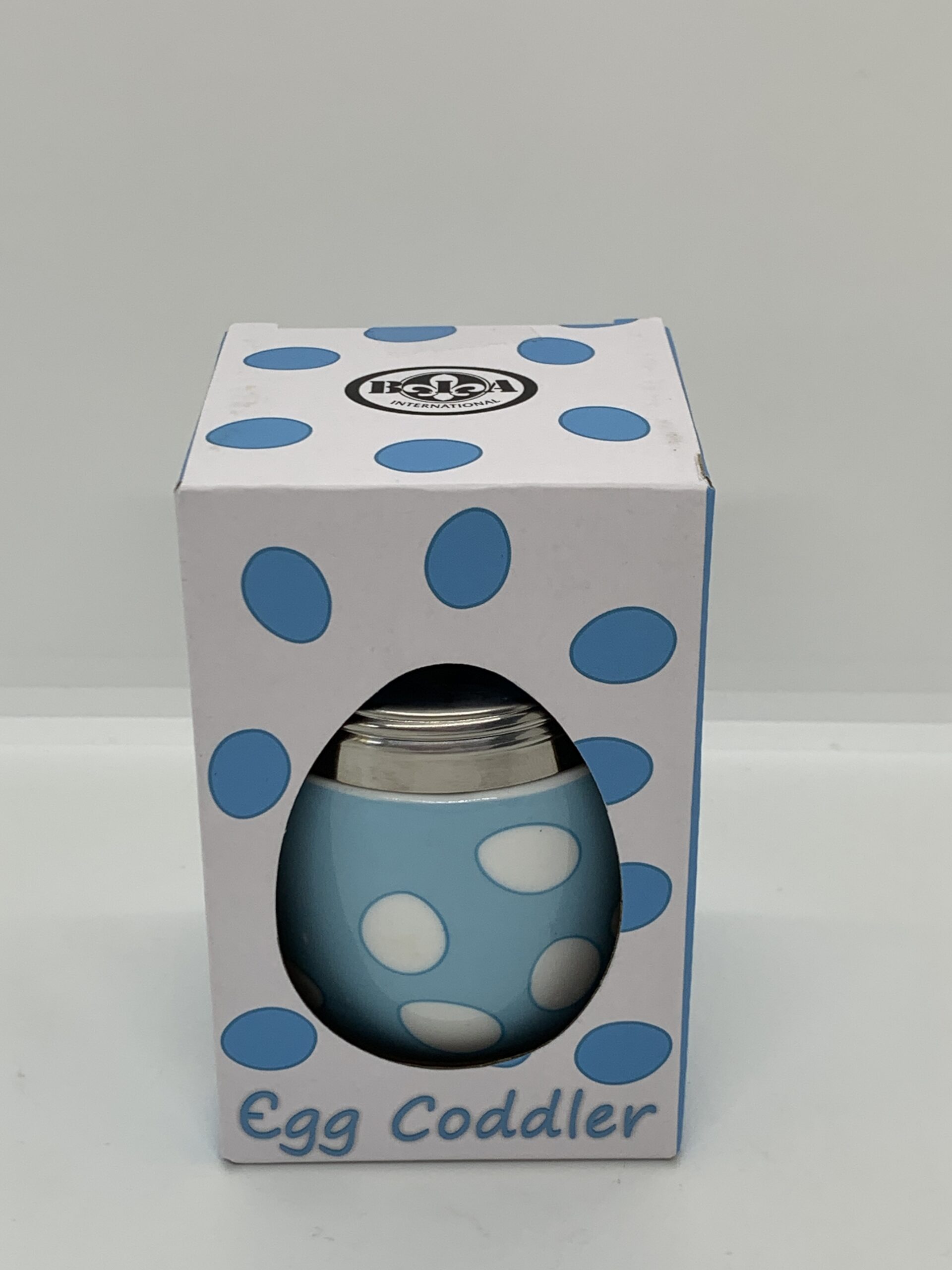 Blue Spotty Egg Coddler in Box - Vintage Keepsakes