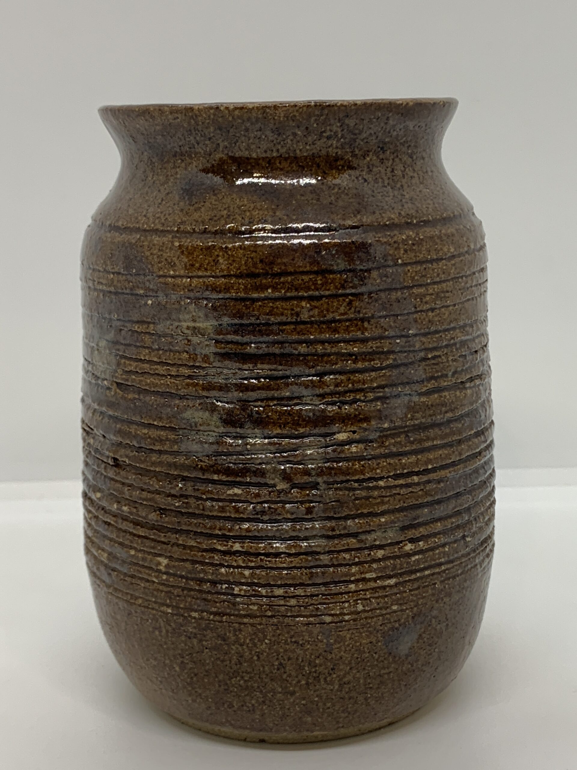 Studio Pottery Vase marked to base 13cm - Brown with Incised Rustic ...