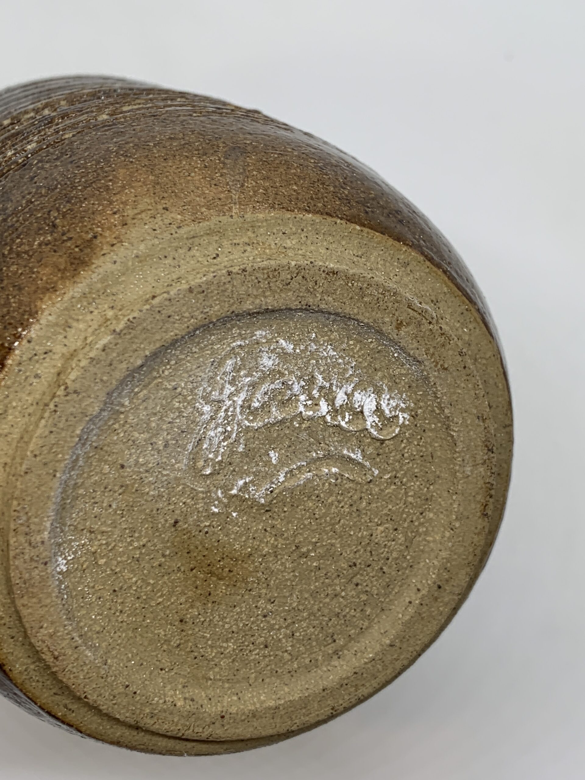 Studio Pottery Vase marked to base 13cm - Brown with Incised Rustic ...