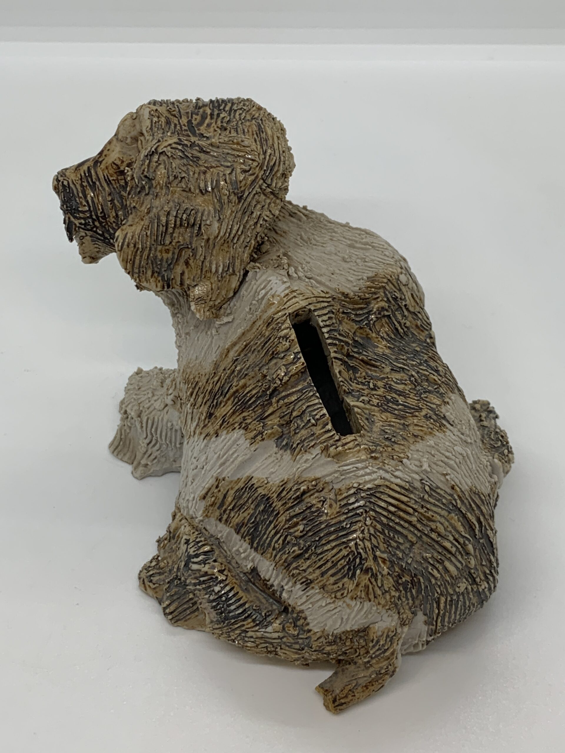Rustic Pottery Shaggy Dog Money Box 14cm long - Vintage Keepsakes