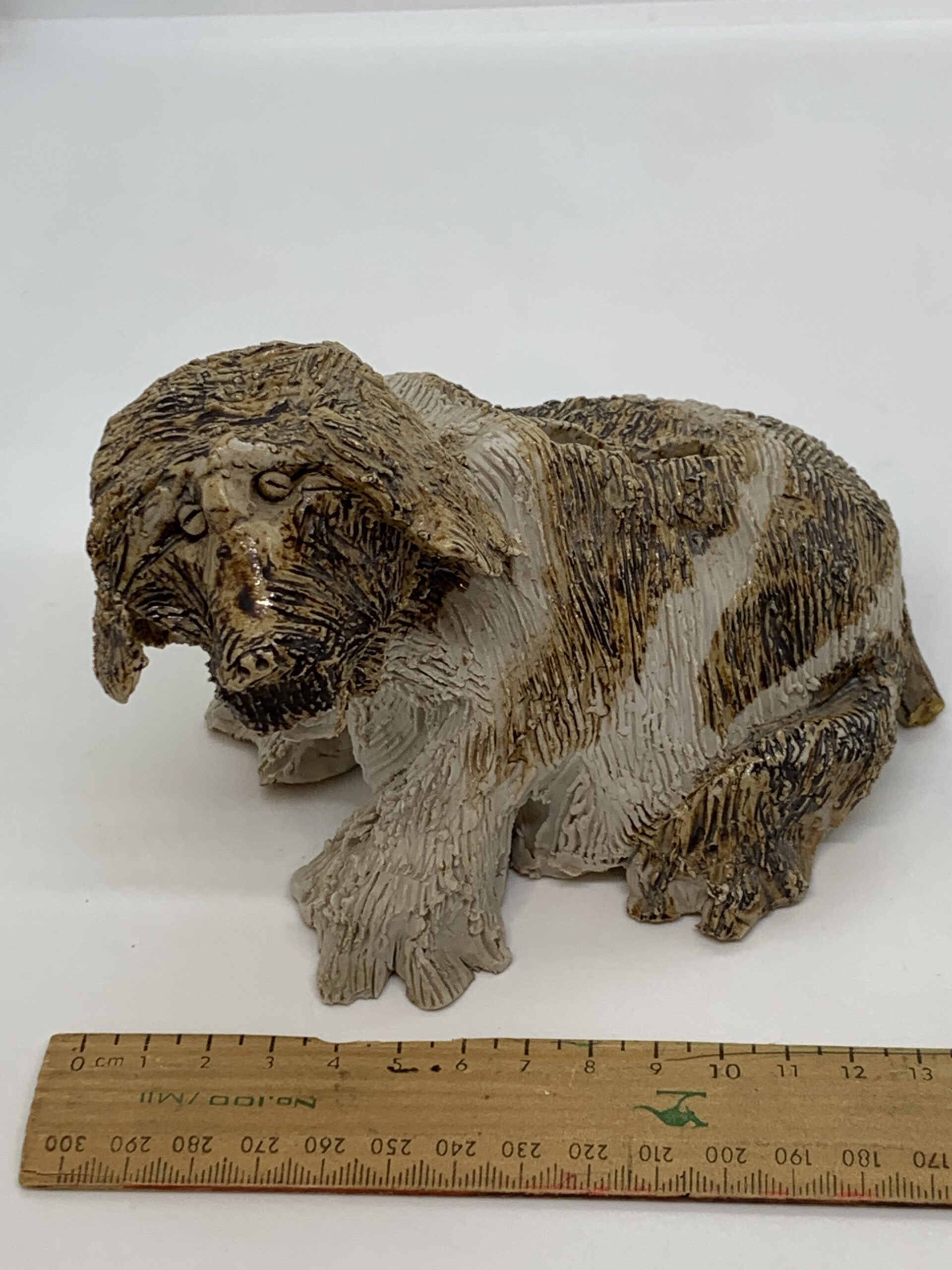 Rustic Pottery Shaggy Dog Money Box 14cm long - Vintage Keepsakes