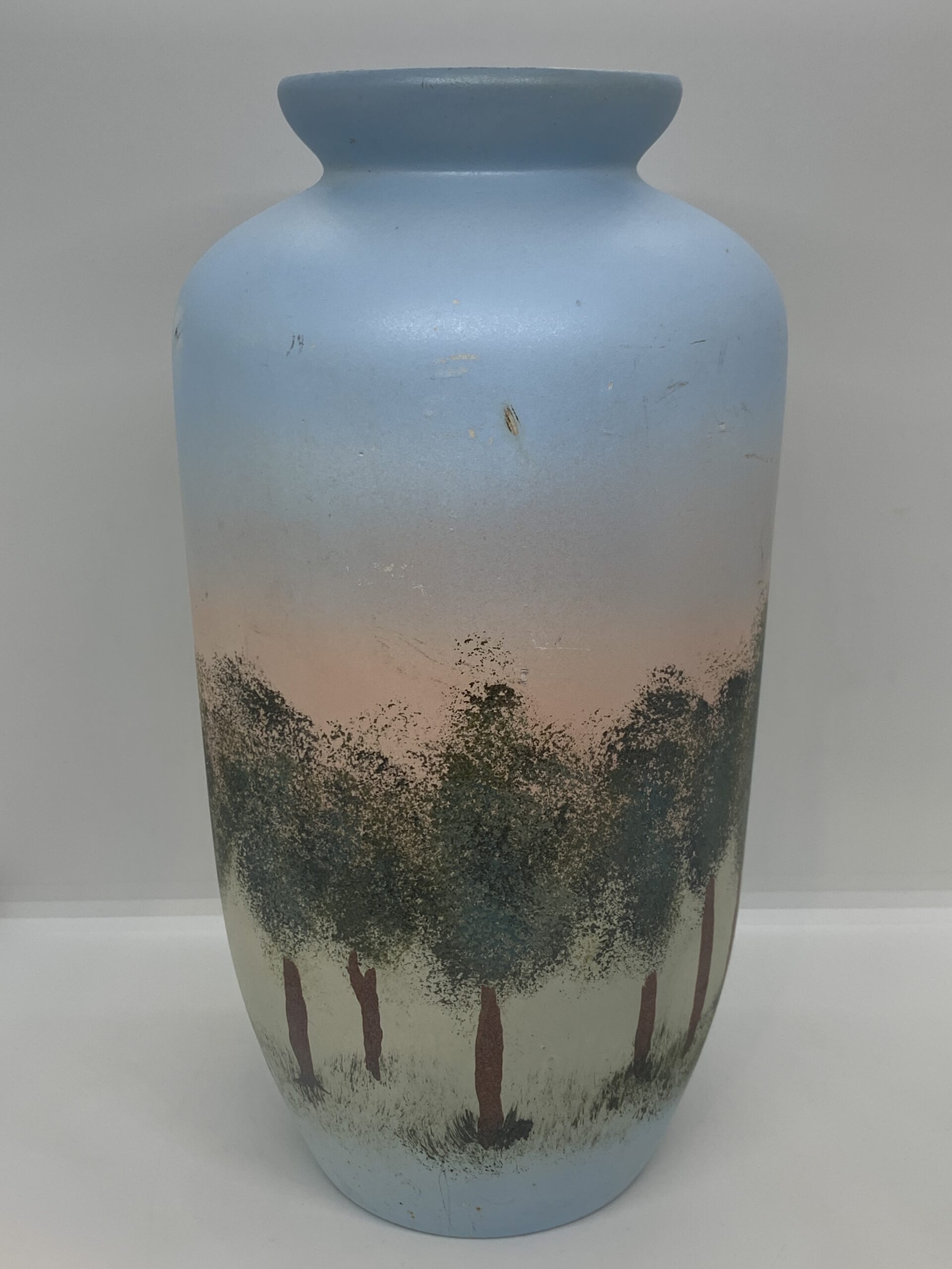 Pottery Vase with Hand Painted Tree and Sky Design inscribed Fiona 28cm ...