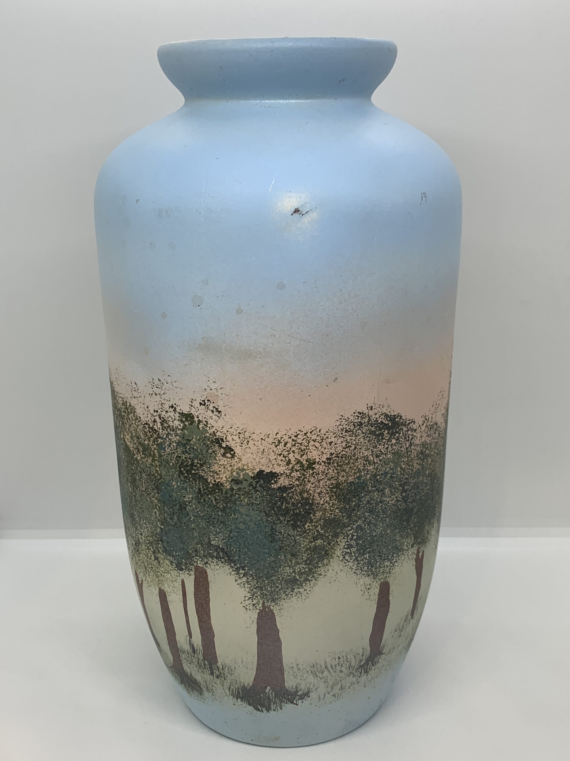 Pottery Vase with Hand Painted Tree and Sky Design inscribed Fiona 28cm ...