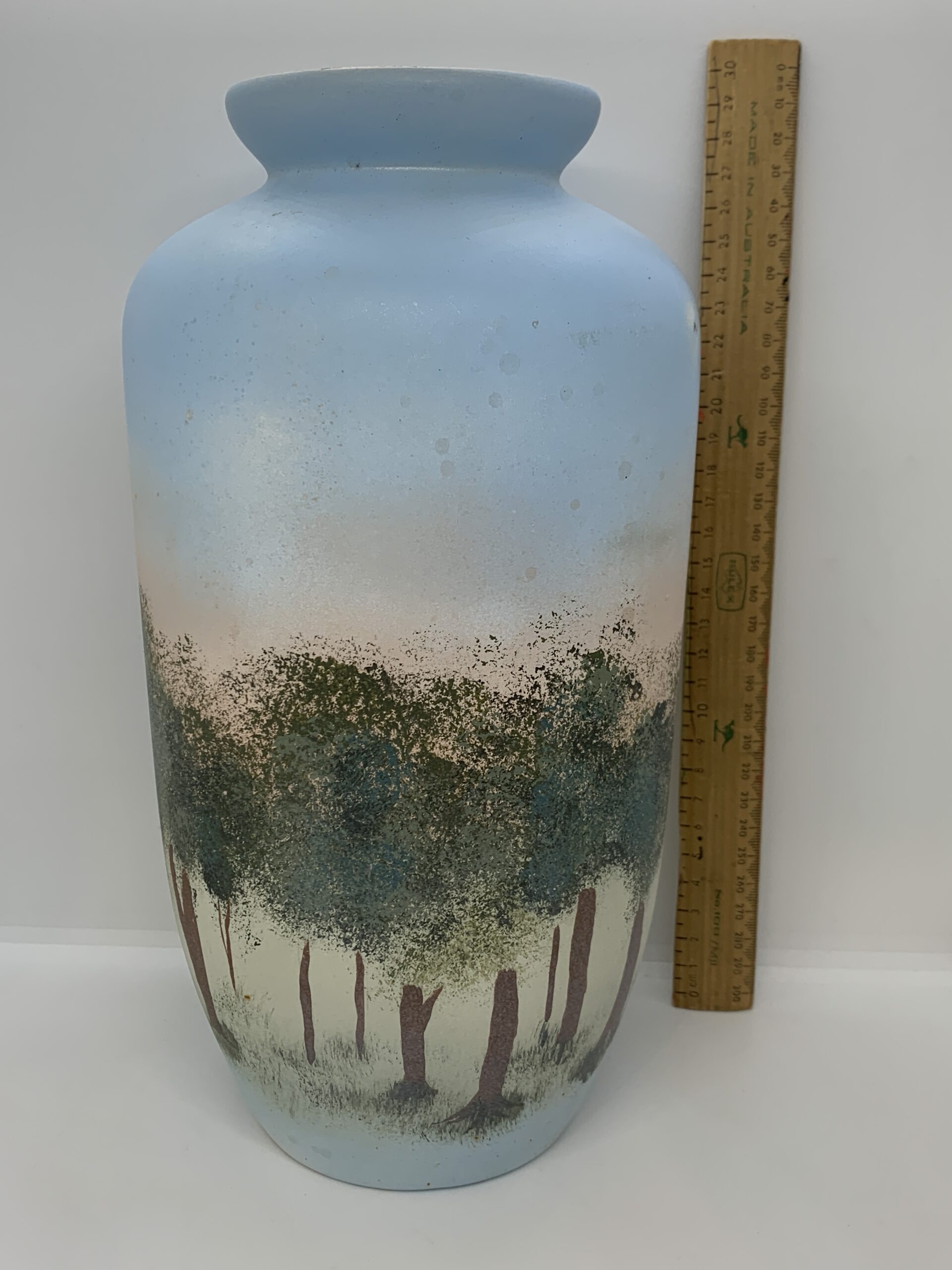 Pottery Vase with Hand Painted Tree and Sky Design inscribed Fiona 28cm ...